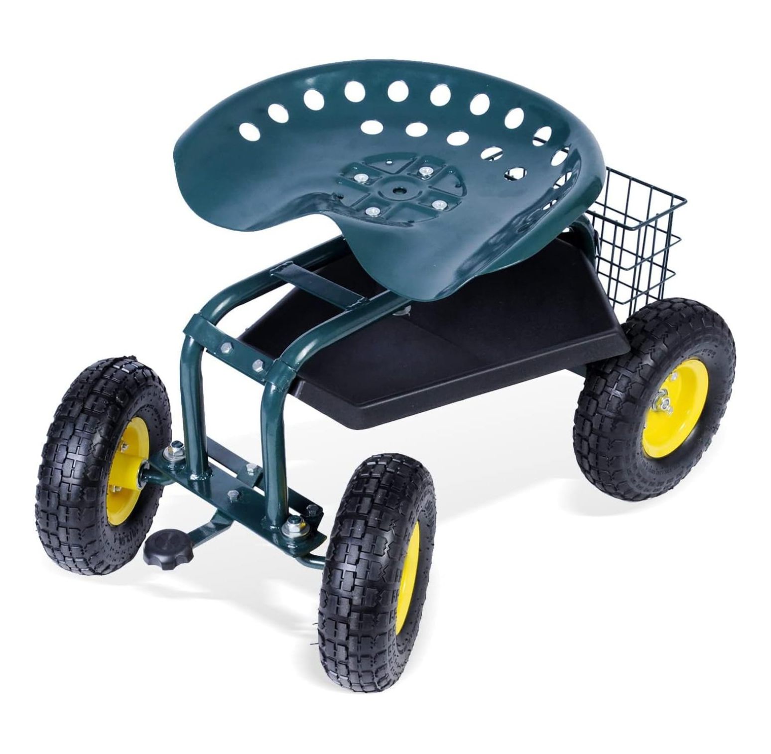 Garden Cart with Seat and Wheels and Storage - Heavy Duty Rolling ...