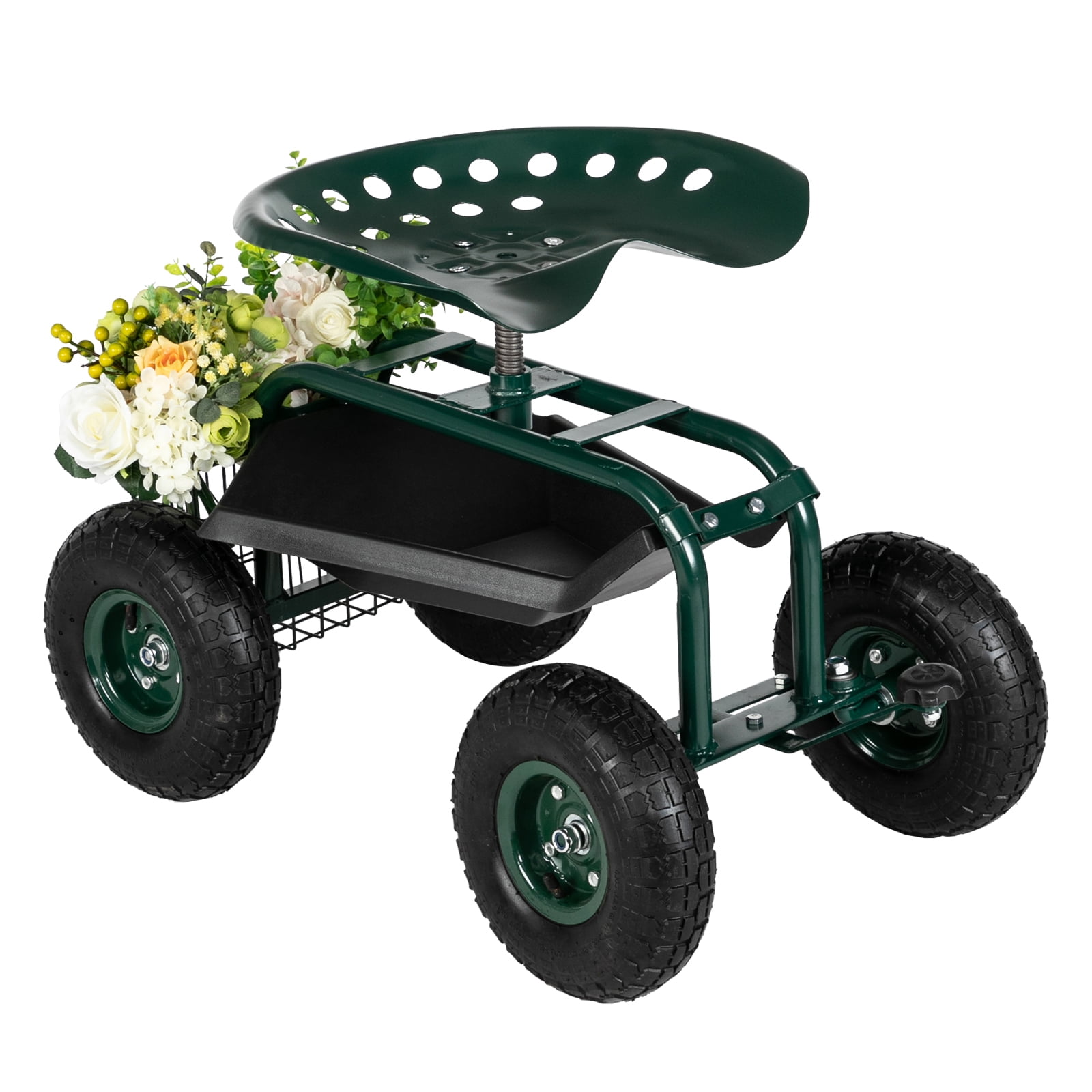 Garden Cart with Wheels - Rolling Garden Seat with 360° Swivel Seat and ...