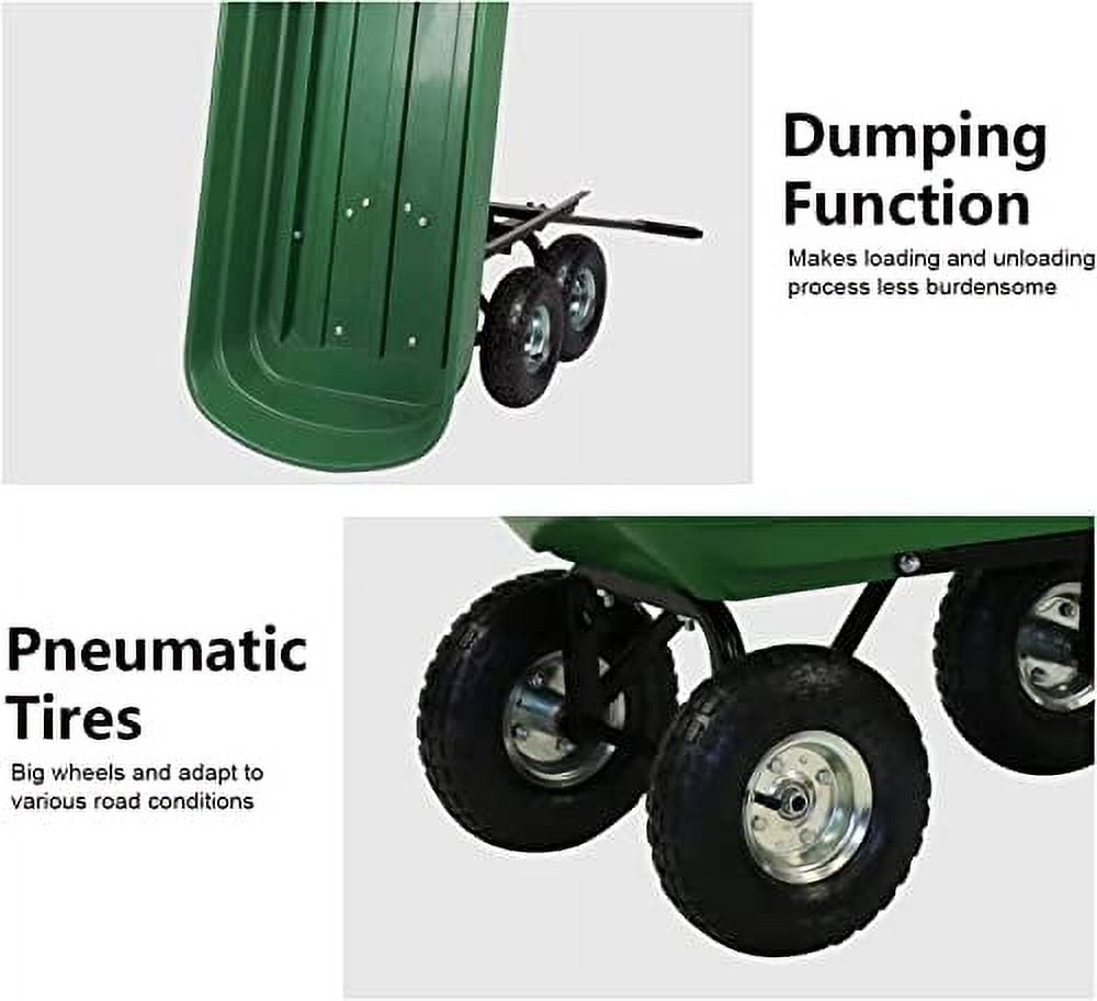 Garden Carts Heavy Yard Dump Cart with Four Pneumatic Tires Steel Frame ...