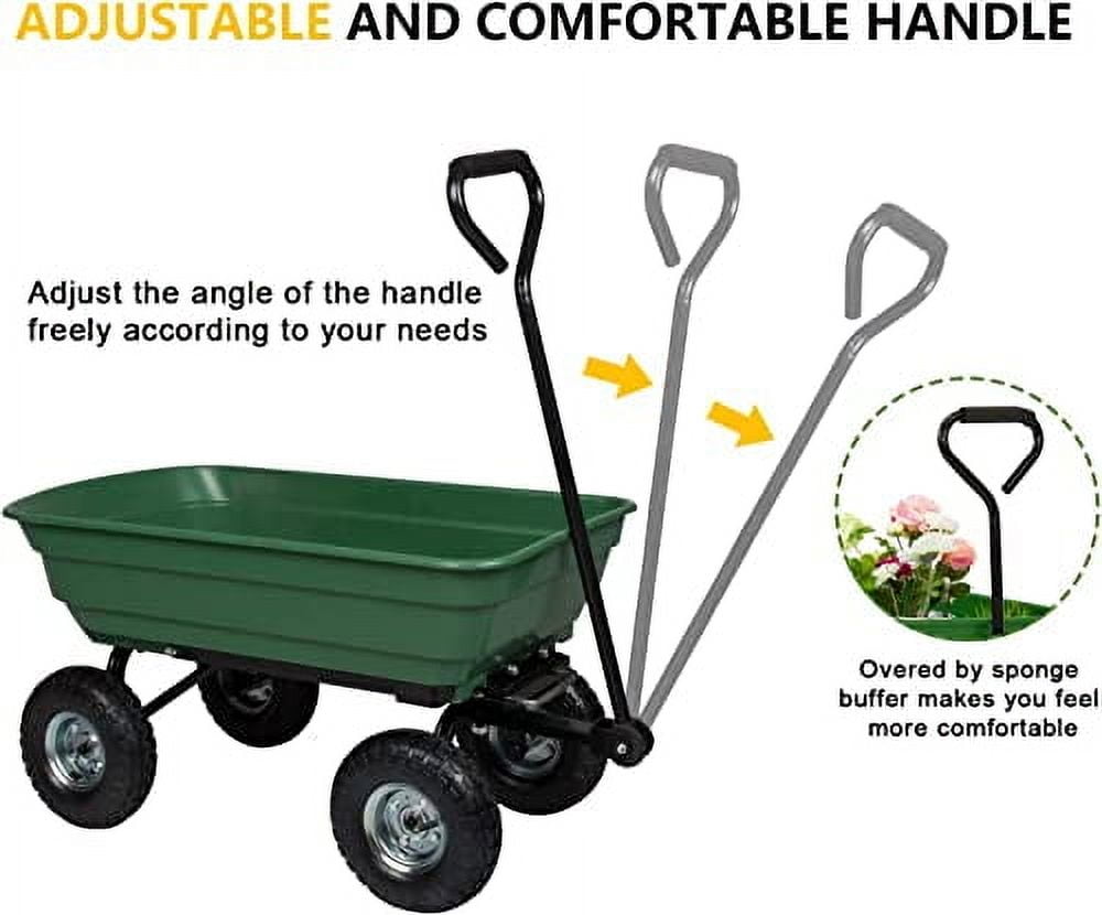 Garden Carts Heavy Yard Dump Cart with Four Pneumatic Tires Steel Frame ...