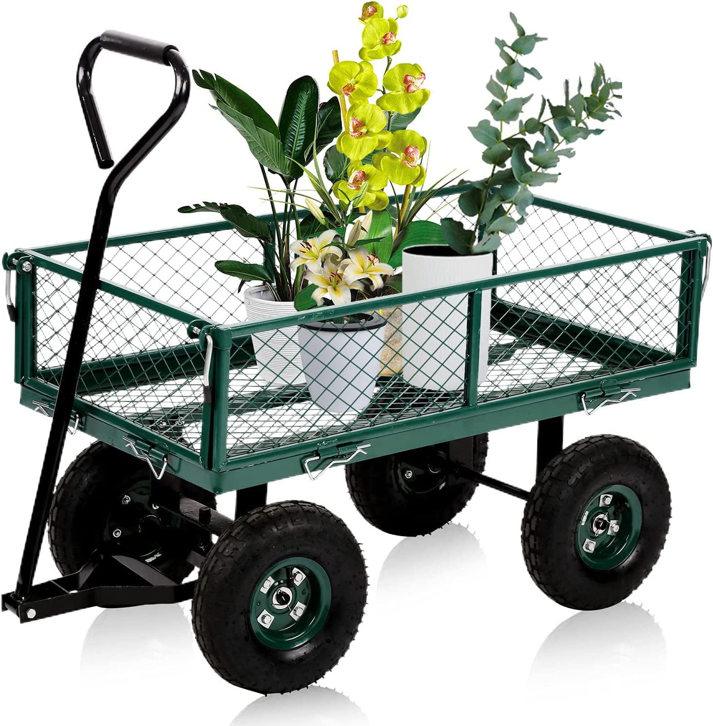 Garden Carts Yard Wagon Heavy Duty Utility Wagon with Mesh Steel Frame ...