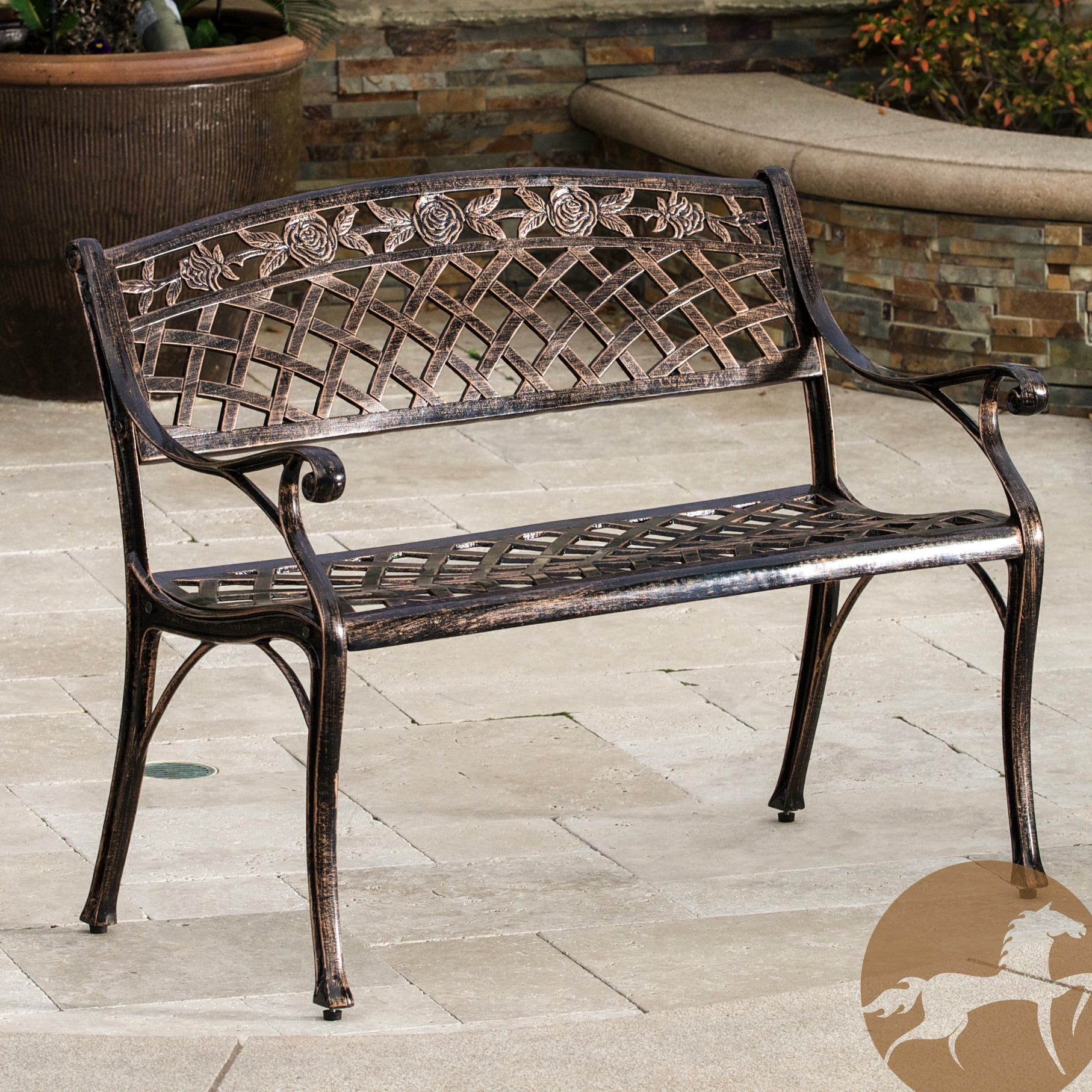 Garden Cast Bench, Antique Copper Look, 30.86lb Weight - Walmart.com