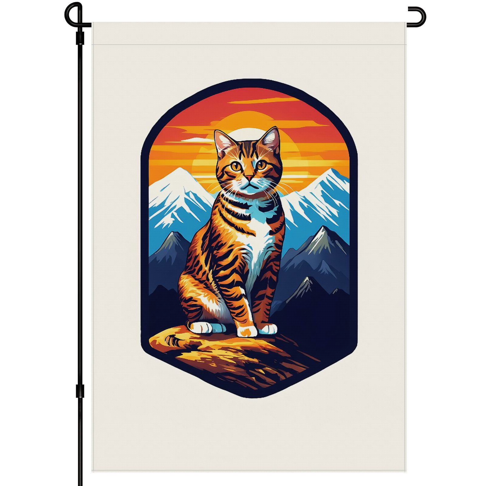 Garden Cat Flags Cartoon Style Mountains Fluffy Cat Versatile Outdoor ...