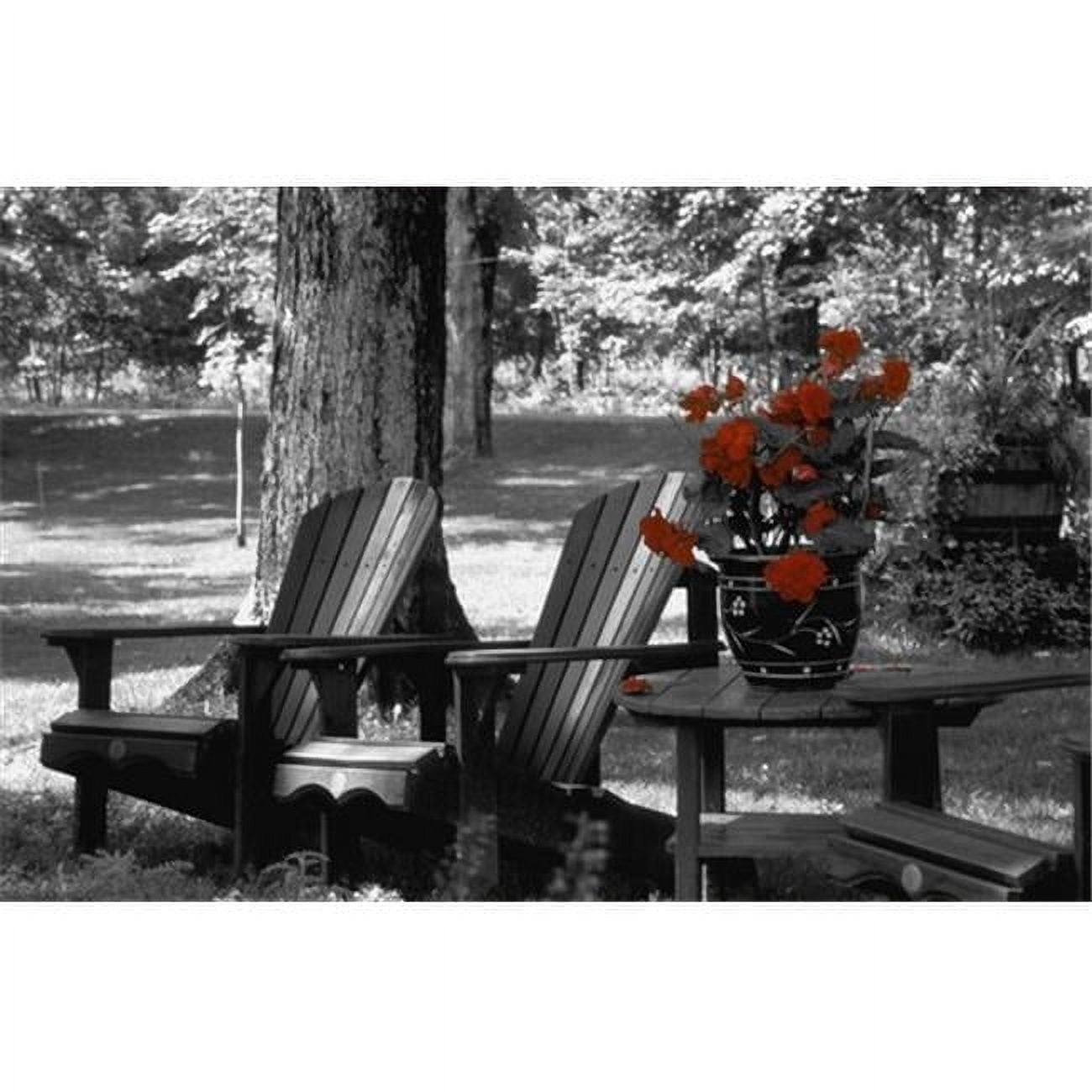 Garden Chairs with Red Flowers in a Pot Poster Print by David Chapman ...