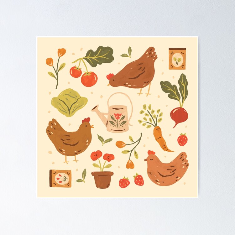 Garden Chickens Poster, UNFRAMED-8x12 - Walmart.com