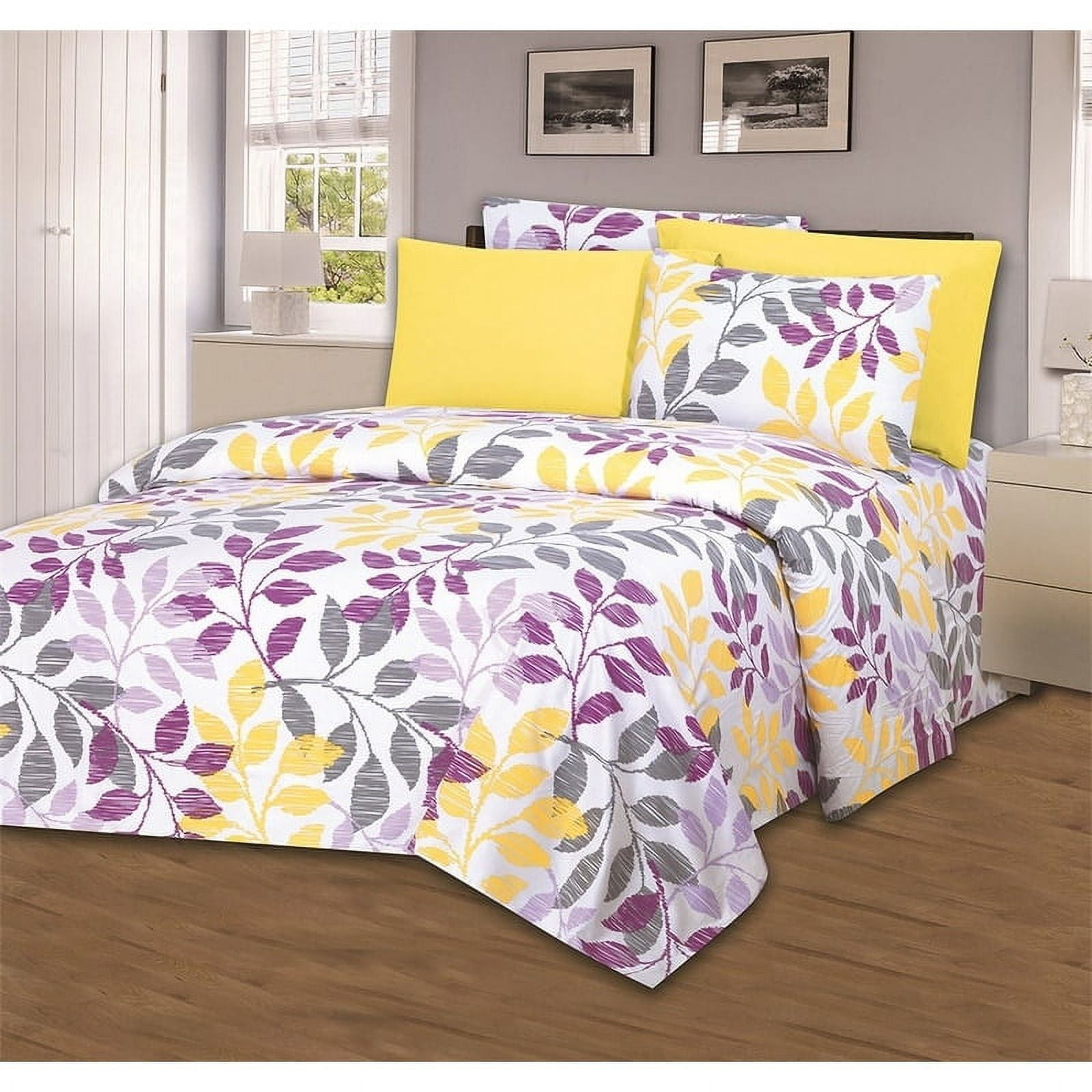Garden City 1800 Purple & Gold Floral Print Sheets Set with Bonus ...