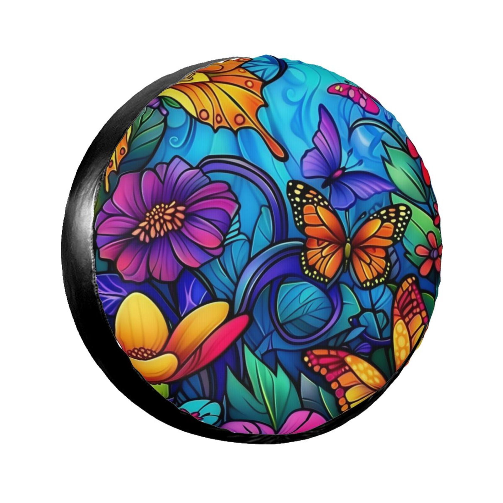 Garden Colorful Flowers And Butterflies The Spare Tire Cover Is