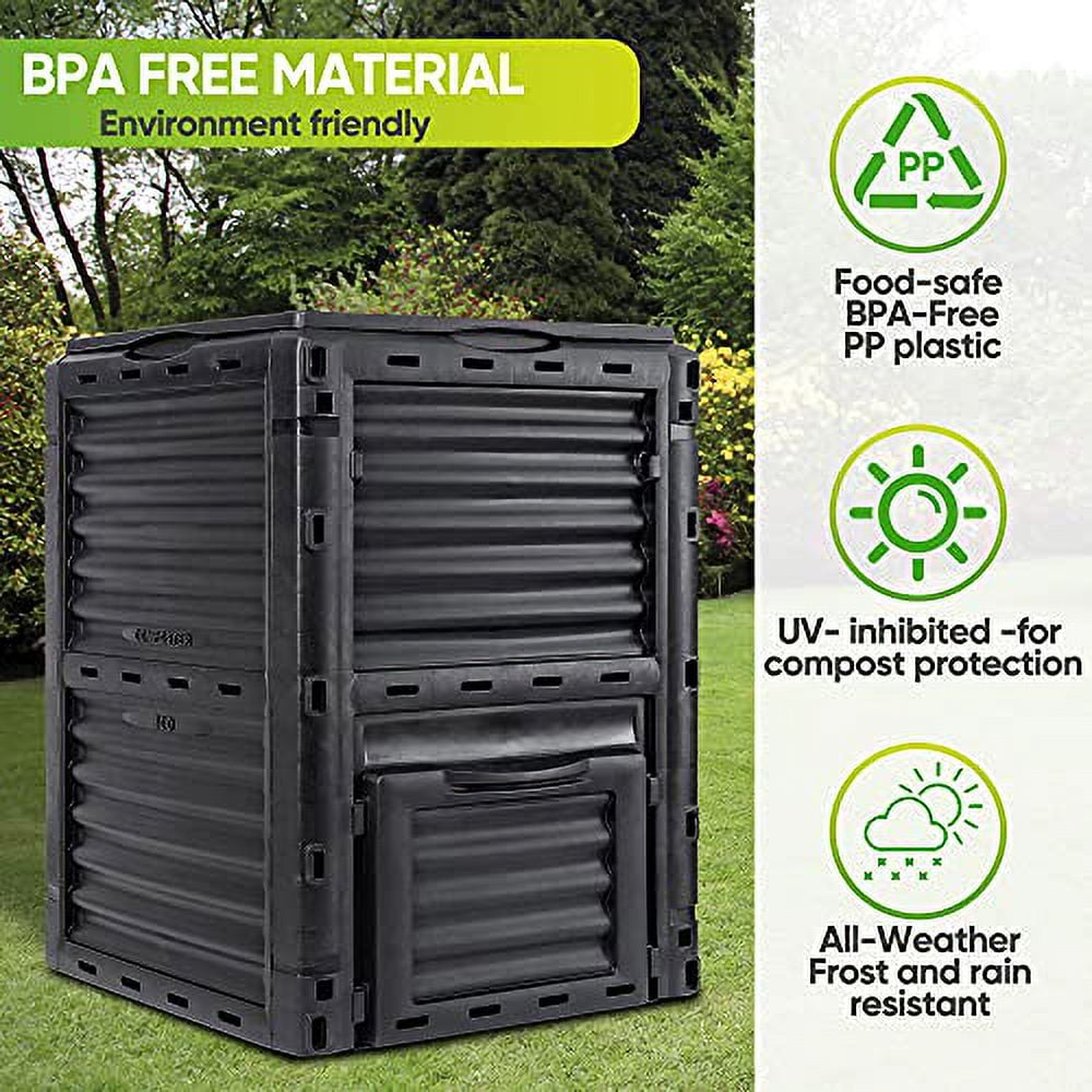 Garden Composter Bin Outdoor 80 Gallon(300L), Compost Container W/Easy ...