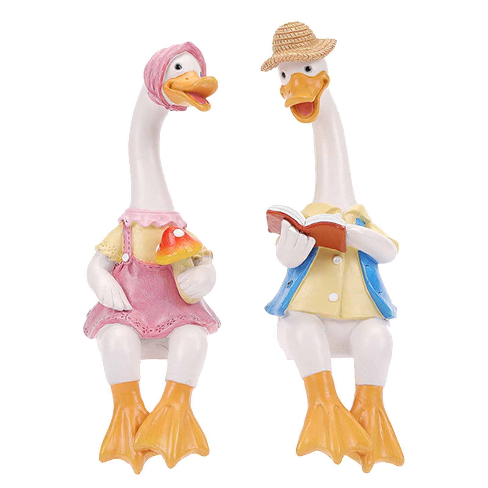 Garden Couple Statues Set of Two Sitting Reading Resin Figurines Small ...