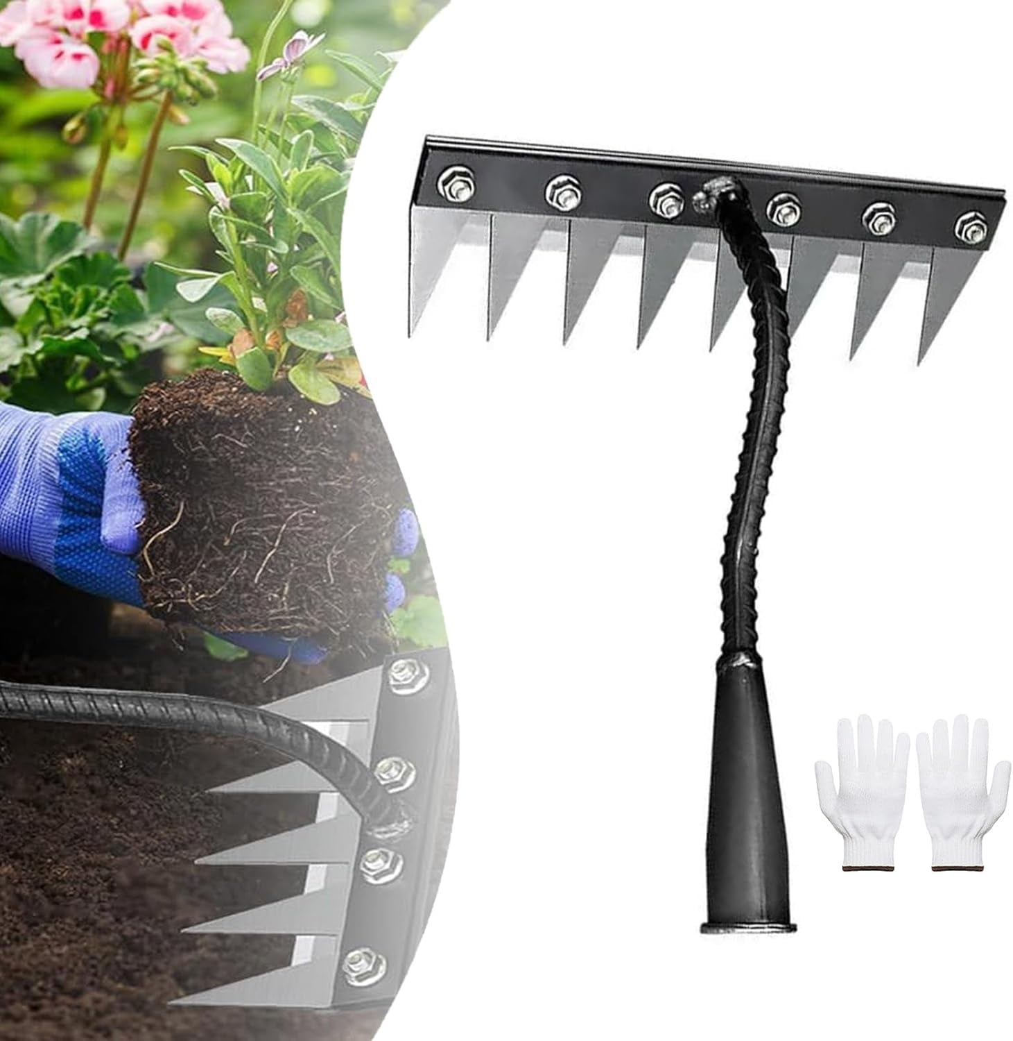 Garden Cultivator Rake, Multi-tine Carbon Steel Garden Cultivator Rake ...