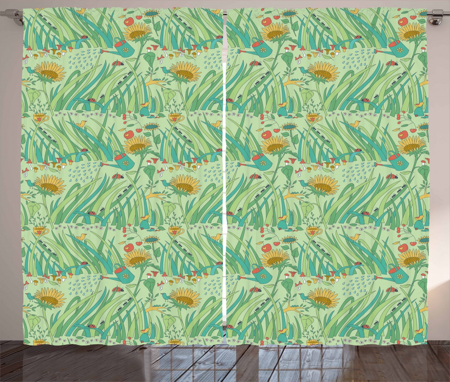 Garden Curtains 2 Panels Set, Agriculture Theme Grass Pattern with ...