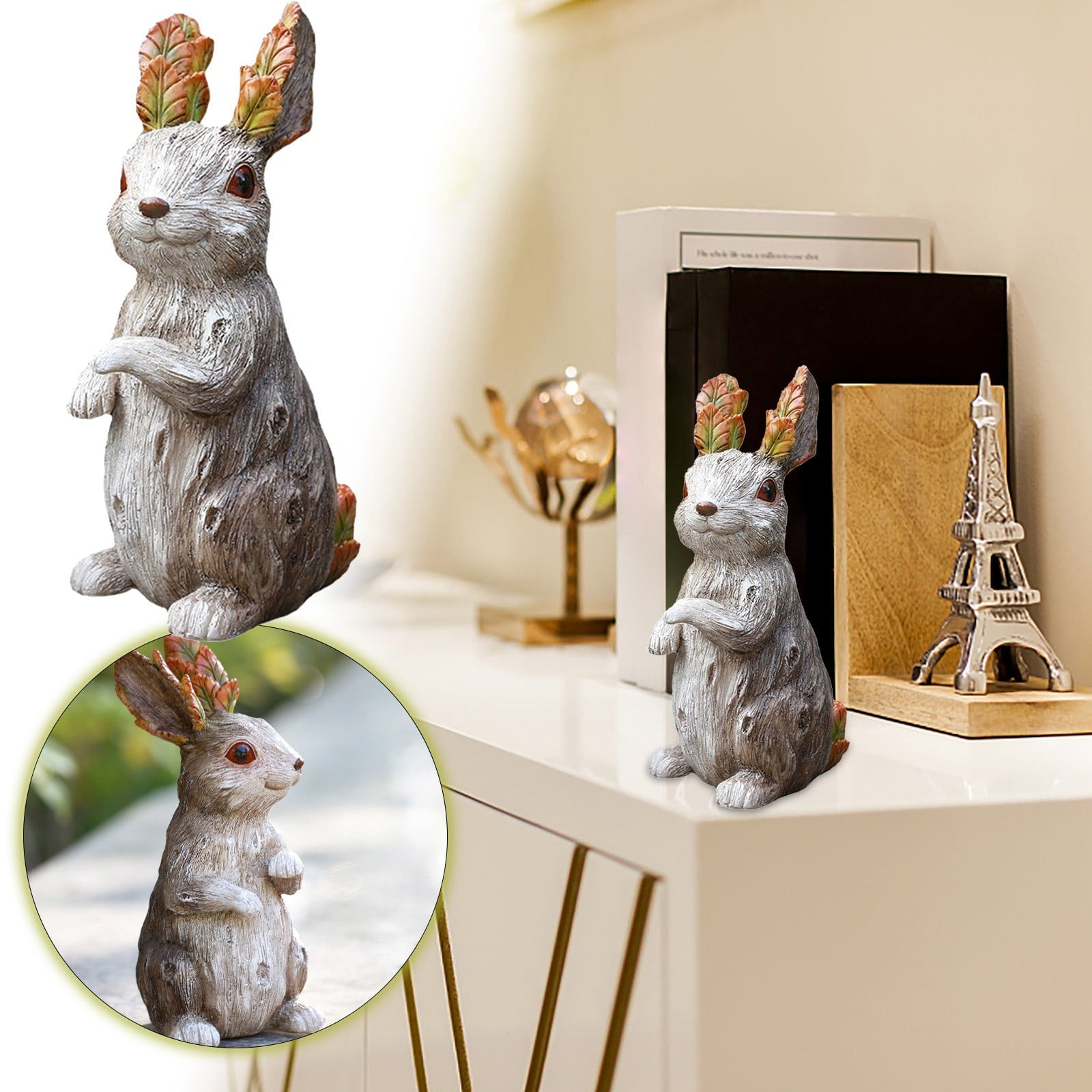 Garden Cute Leaf Ear Resin Rabbit Decoration Real Animal Resin Statue ...