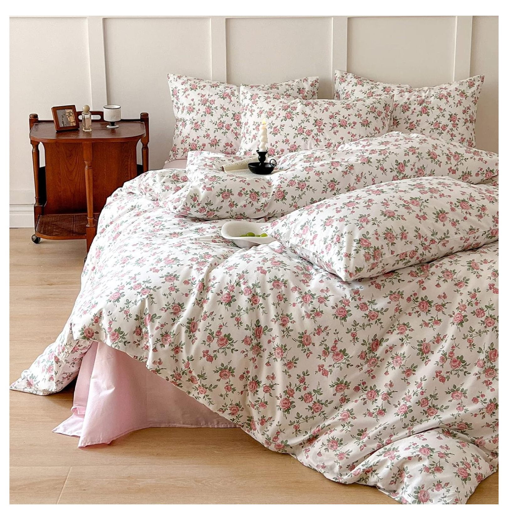 Garden Cute Pink Flower Comforter Set Twin XL White Soft Microfiber ...