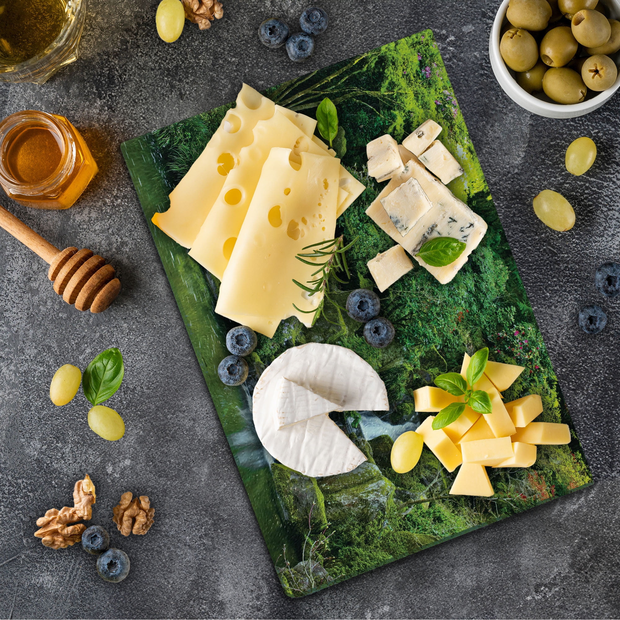 Garden Cutting Board, Pond in Style Garden Arboretum Trees Bush Foliage ...