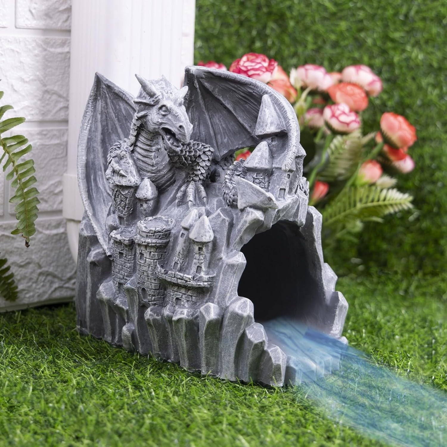 Garden Decor: Dragon Statue with 3x4 Gutter Guards Downspout Extension ...