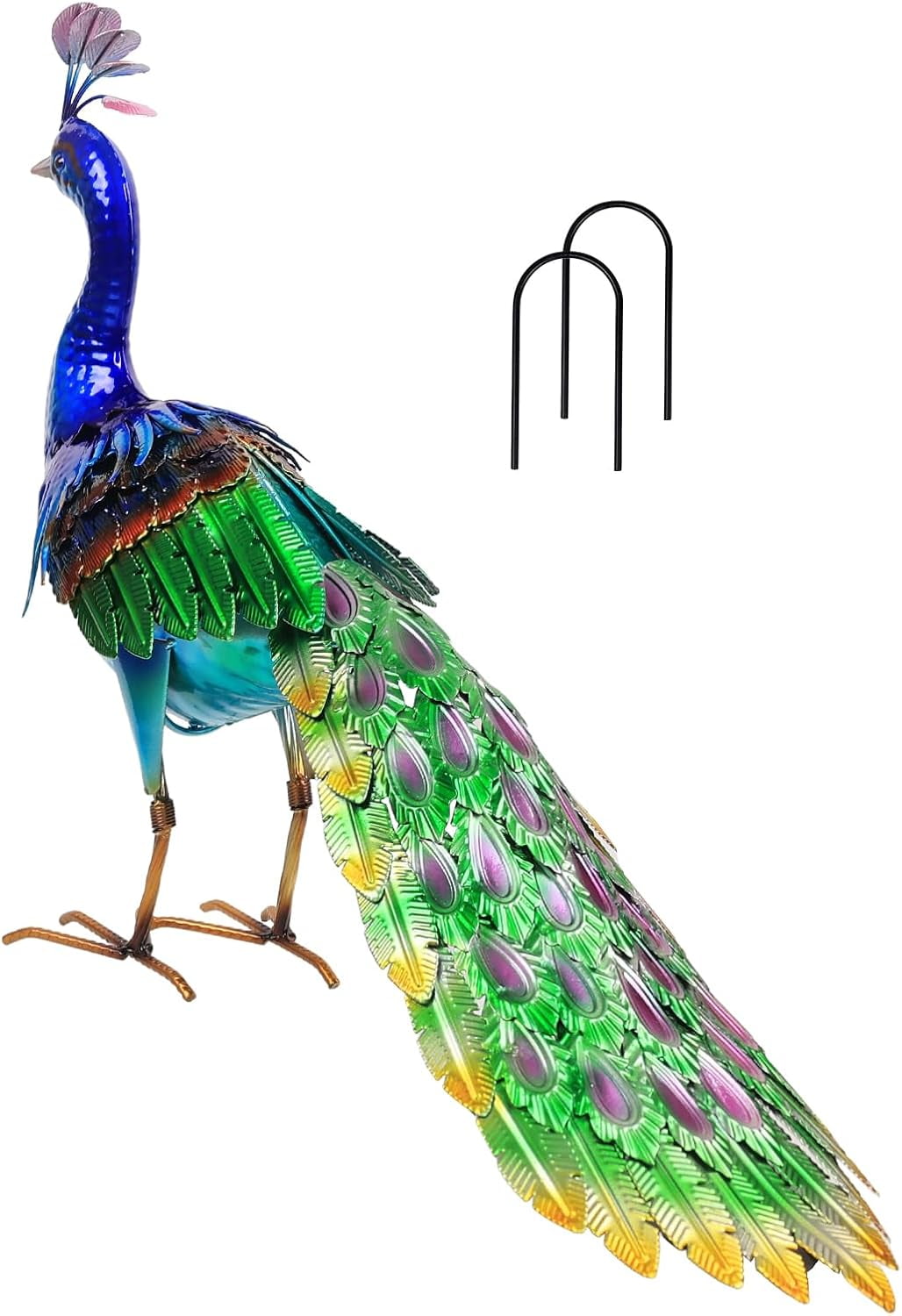 Garden Decor Outdoor Statues, 24.4" Large Metal Peacock Standing Yard ...