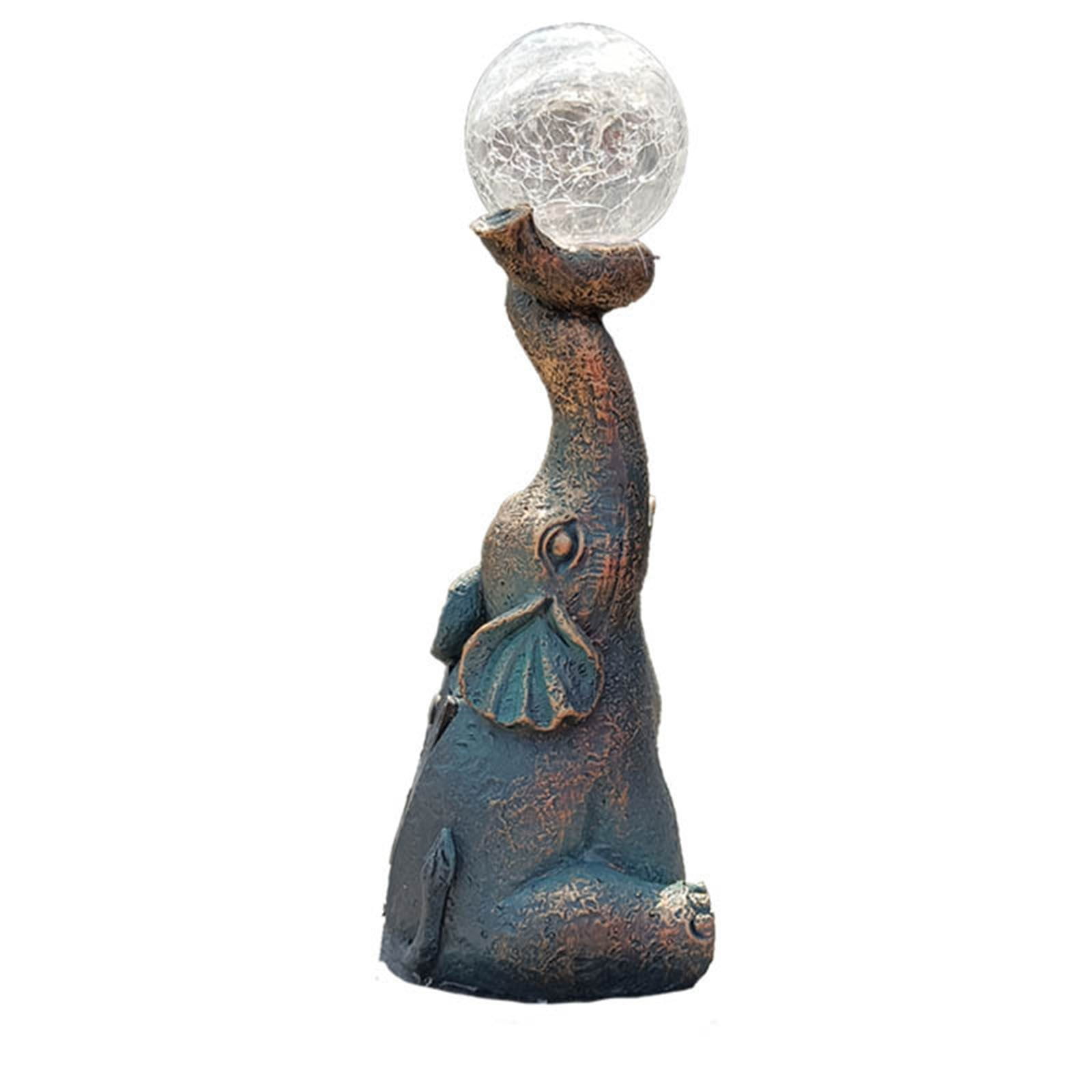 Garden Decor Outdoor Statues Elephant with Glass Cute Solar Figurine ...