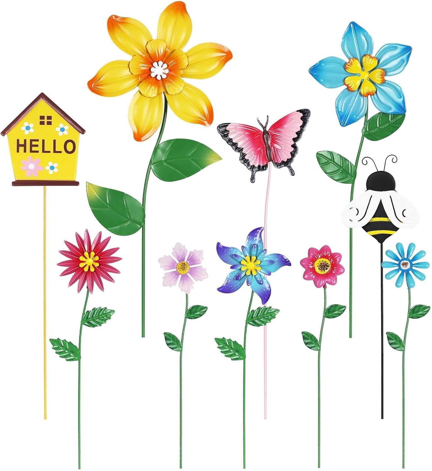 Garden Decor for Outside, Set of 10 Metal Flowers Garden Stakes with ...