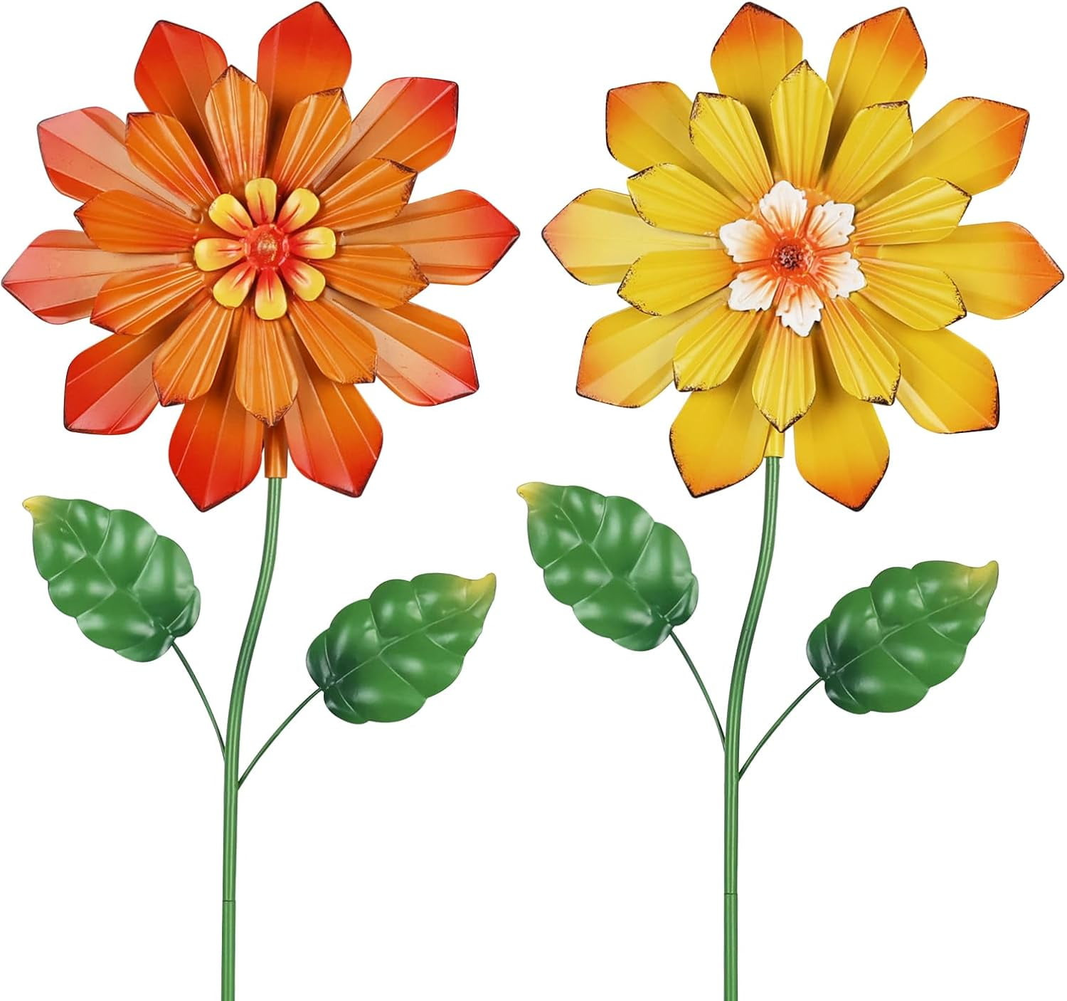 Garden Decor for Outside, Set of 2 Metal Flowers 23.6” Decorative ...
