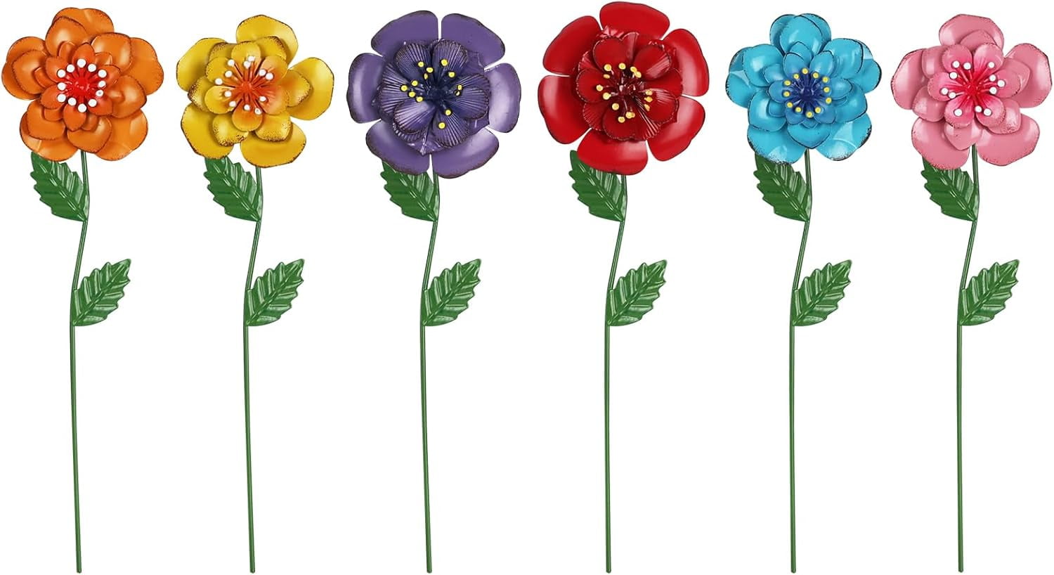 Garden Decor for Outside, Set of 6 Metal Flowers Decorative Garden ...