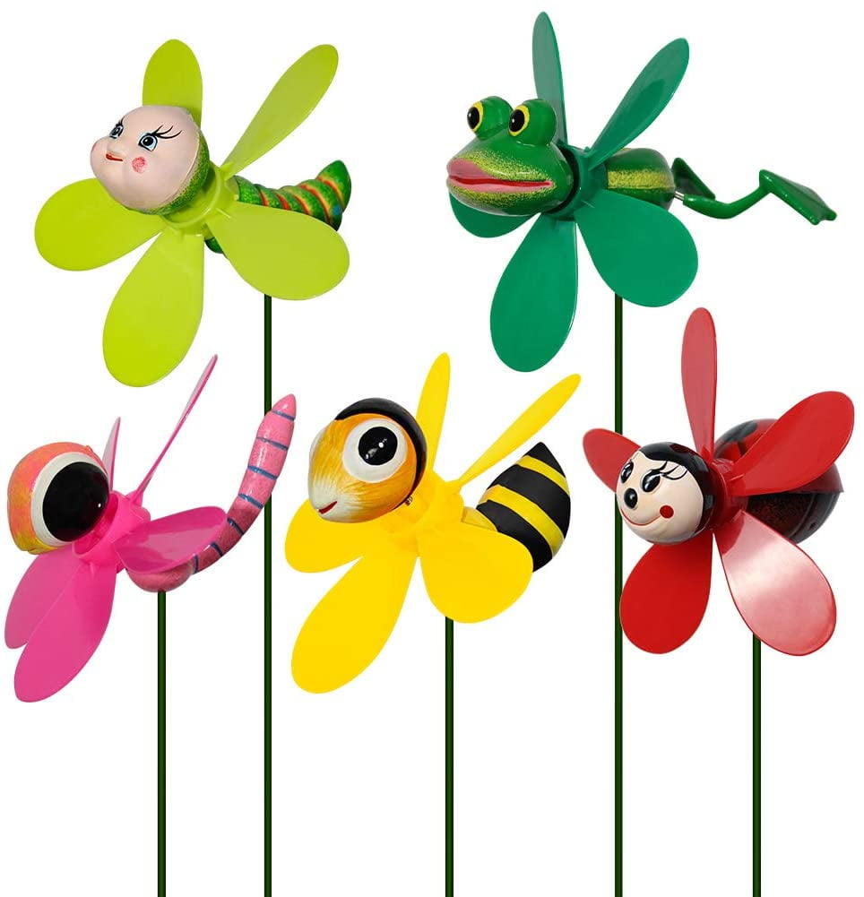 Garden Decor Pinwheels, 5-Pack Colorful 3D Lovely Insect Whirligigs ...