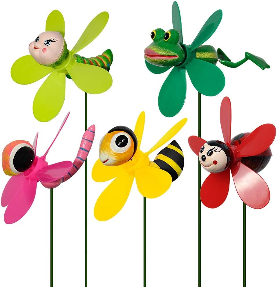Garden Decor Pinwheels, 5-Pack Colorful 3D Lovely Insect Whirligigs ...