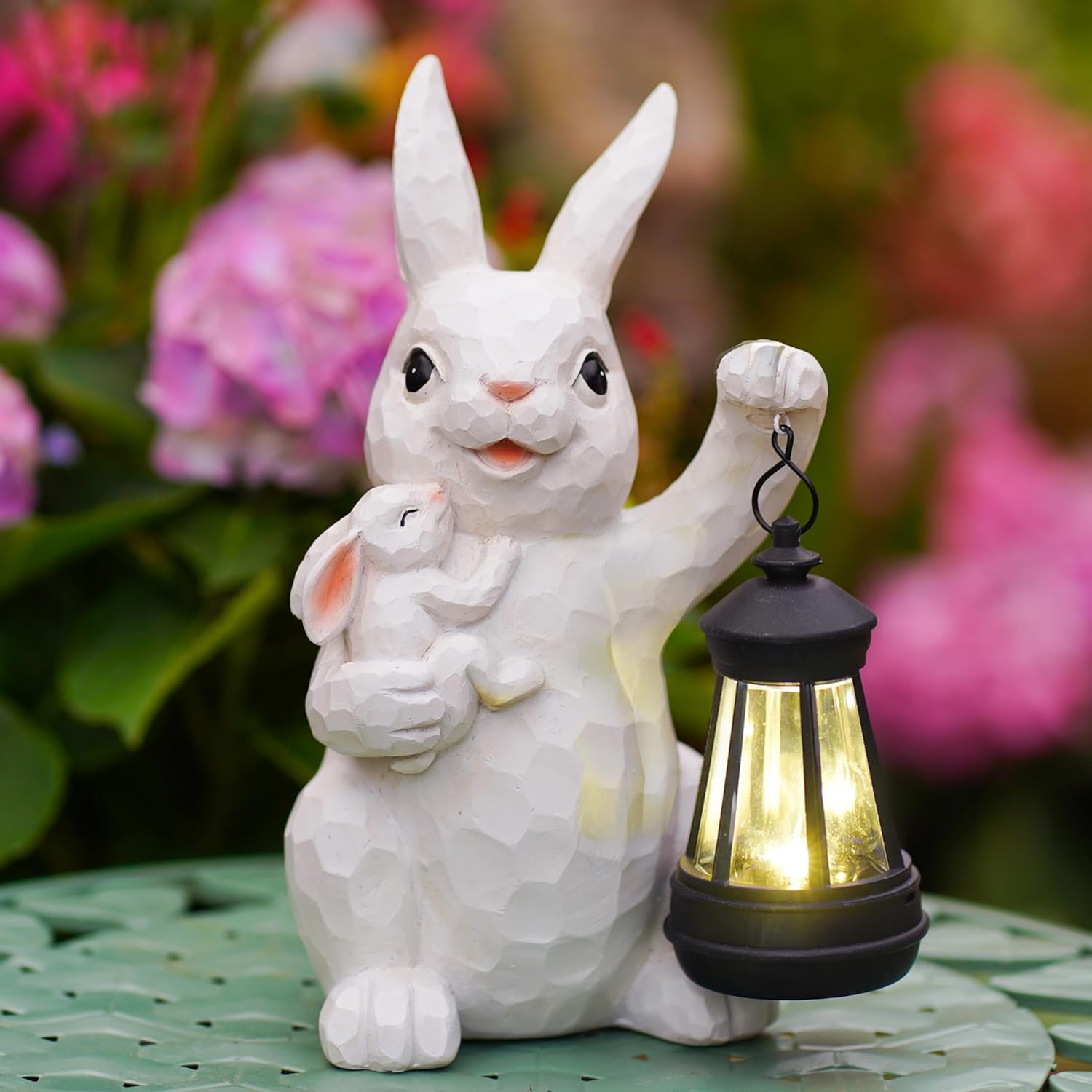 Garden Decor Solar Bunny Statues: Outdoor Figurines Sculpture with ...