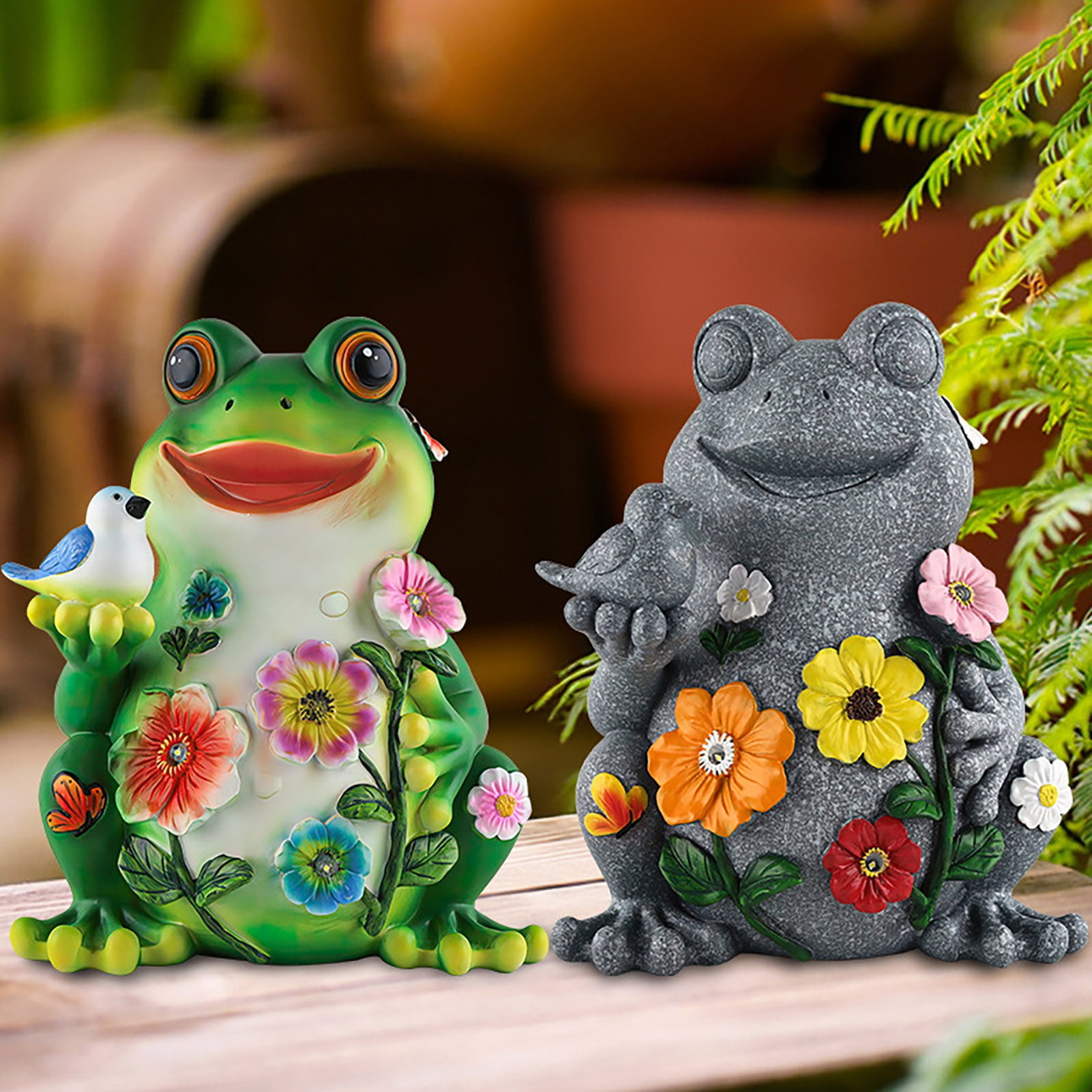 Garden Decor Solar Frog Statue Decor with LED Lights Patio Outdoor ...