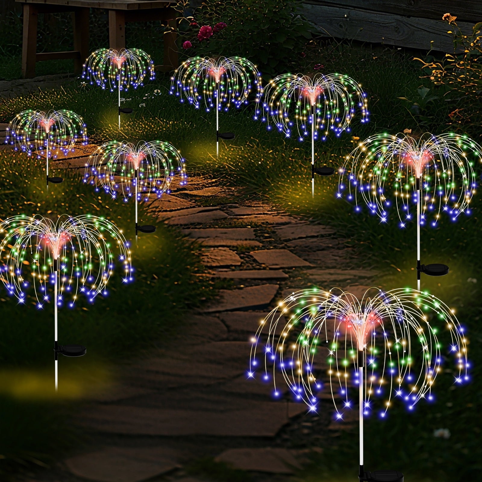 Garden Decor Solar Lights Outdoor,8Pack 120LED Waterproof Colorful ...