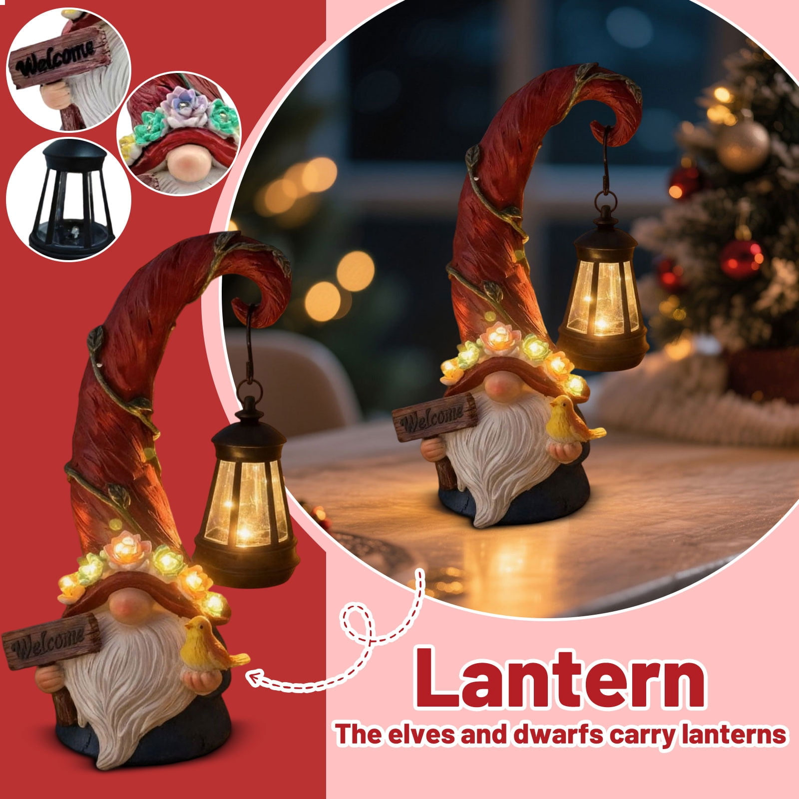 Garden Decor Statue Solar Gnomes Decorations for Yard with Lantern ...