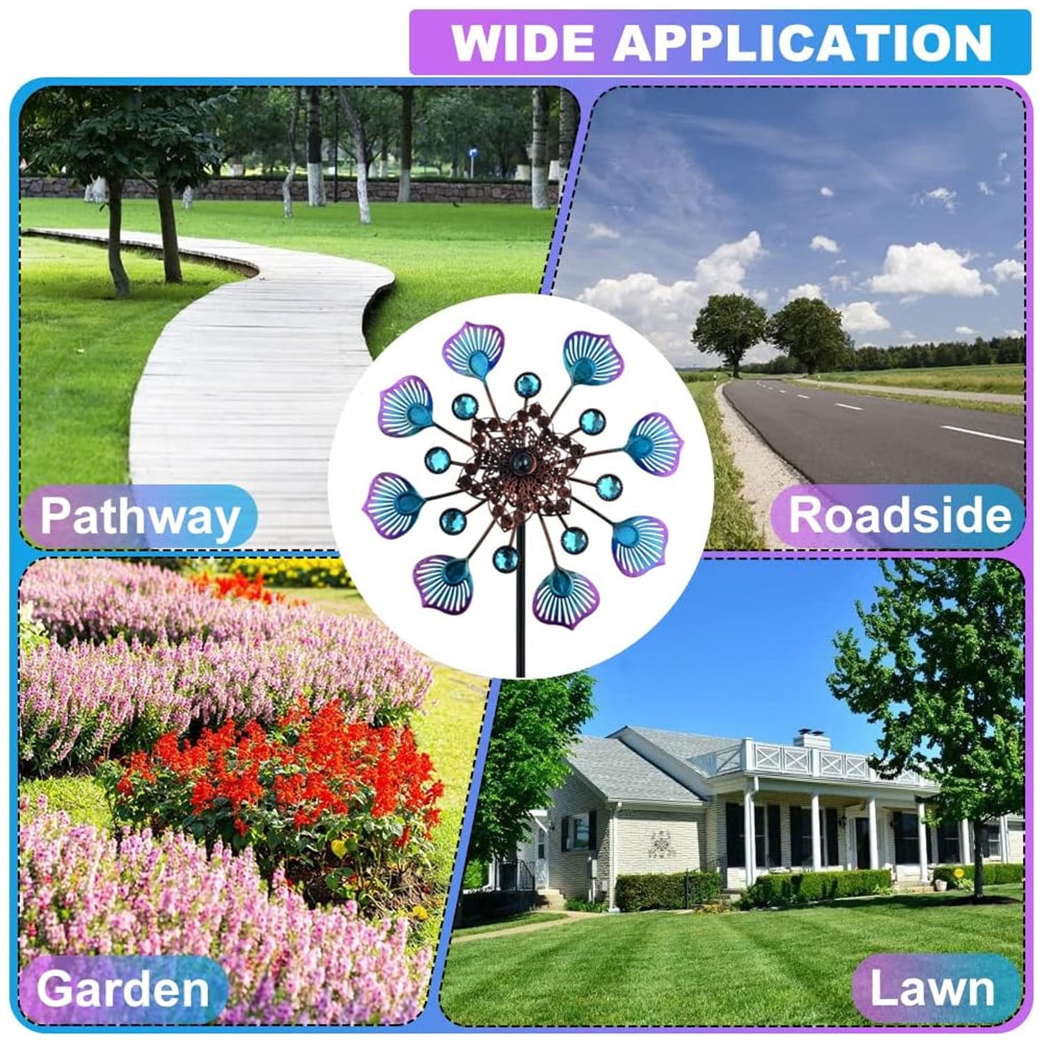 Garden Decor, Wind Spinners Outdoor, 35.4inch Metal Stake Yard Spinners ...