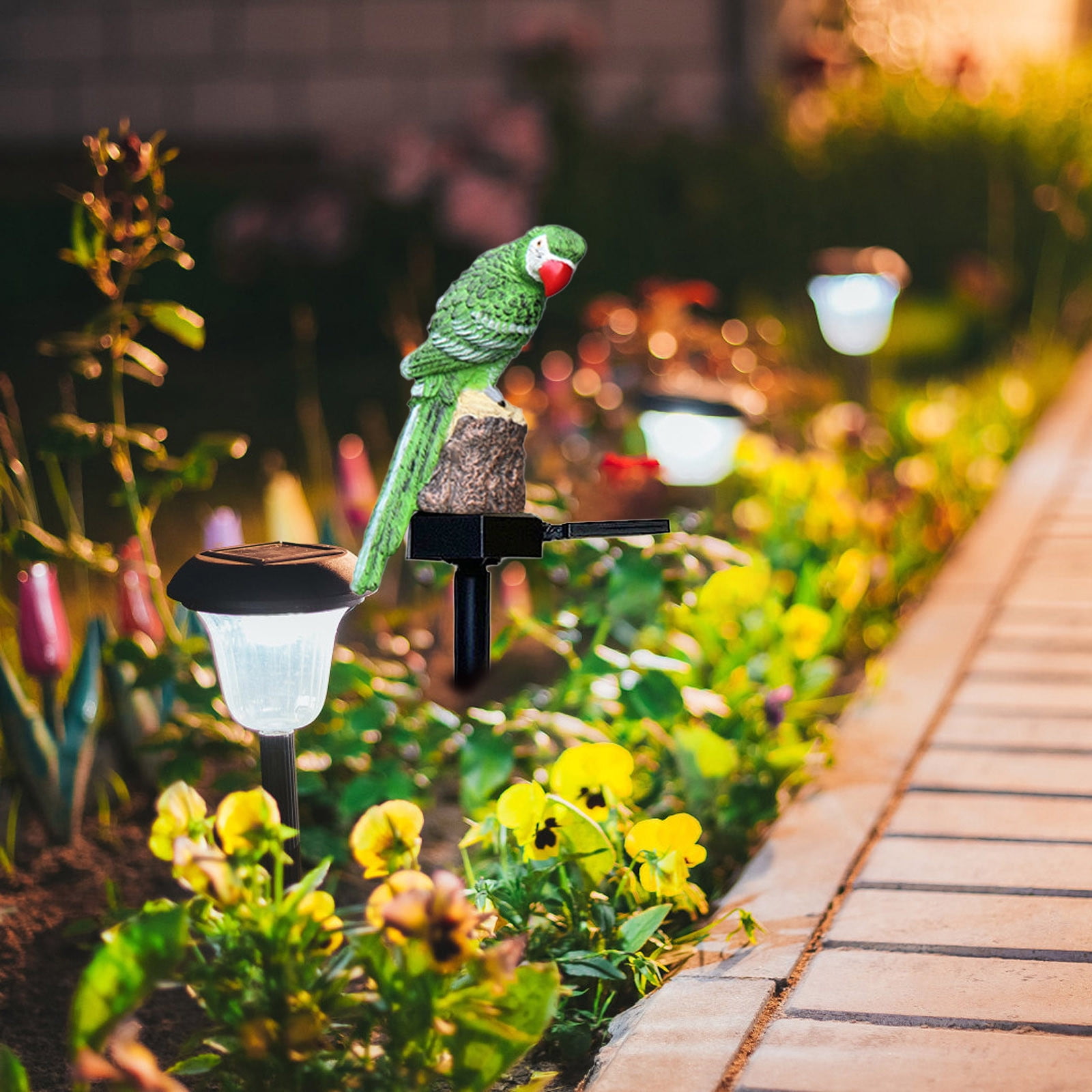 Garden Decor,Yard Art, Parrot Ground Lamp Garden Courtyard Red Green ...