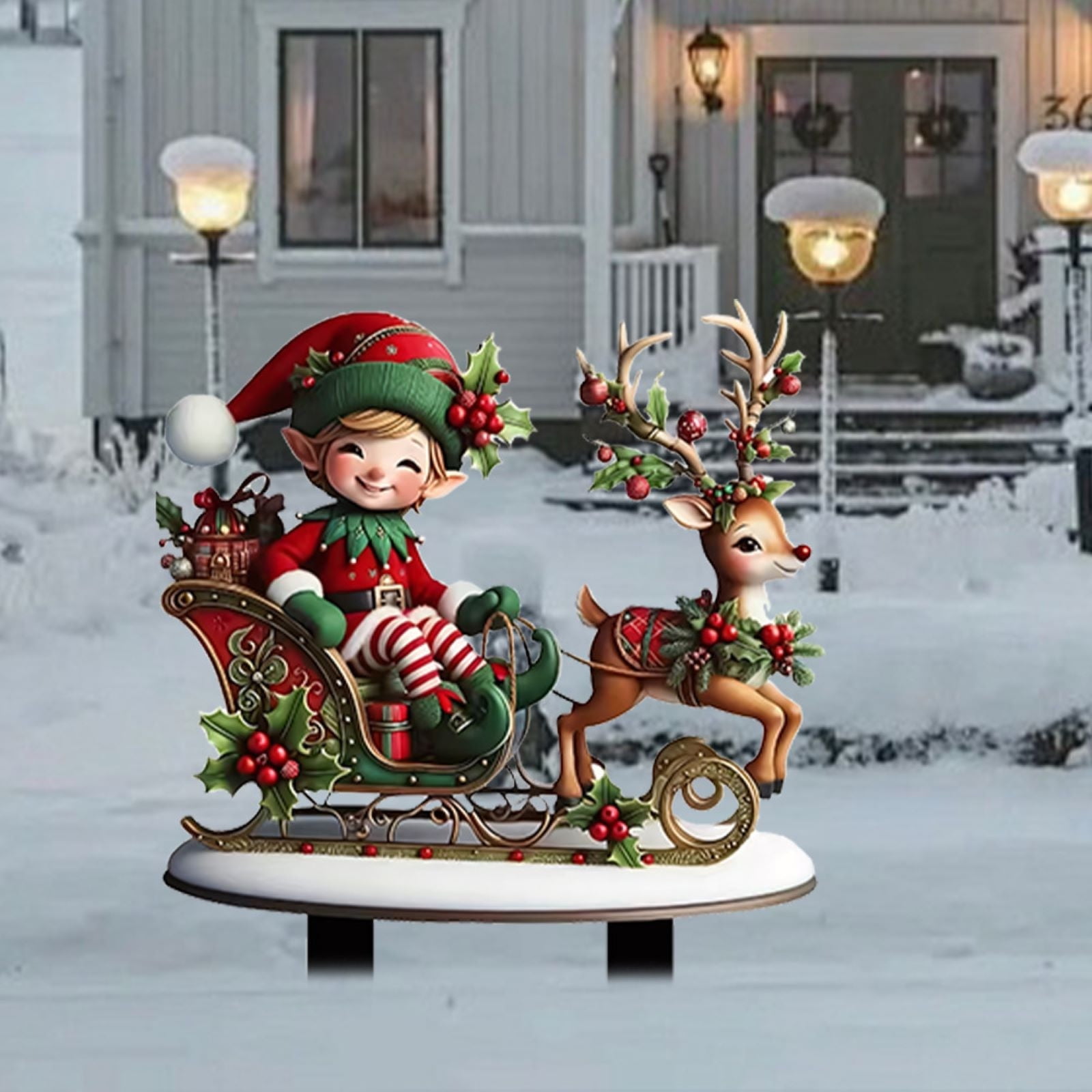 Garden Decoration Snowman and Cheerful People Garden Insert Sign Garden ...