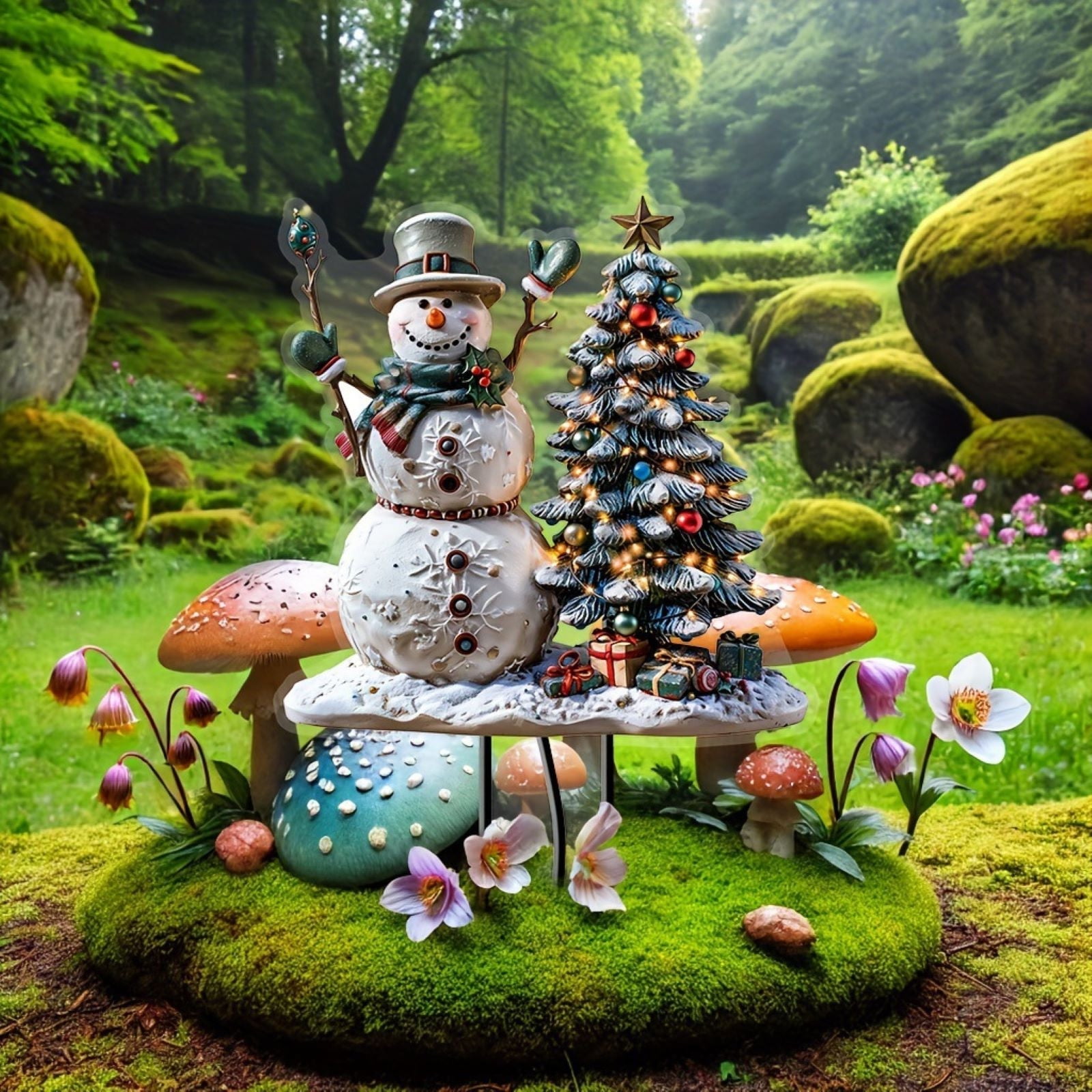 Garden Decoration Snowman and Christmas Tree Sun Garden Insert Sign ...