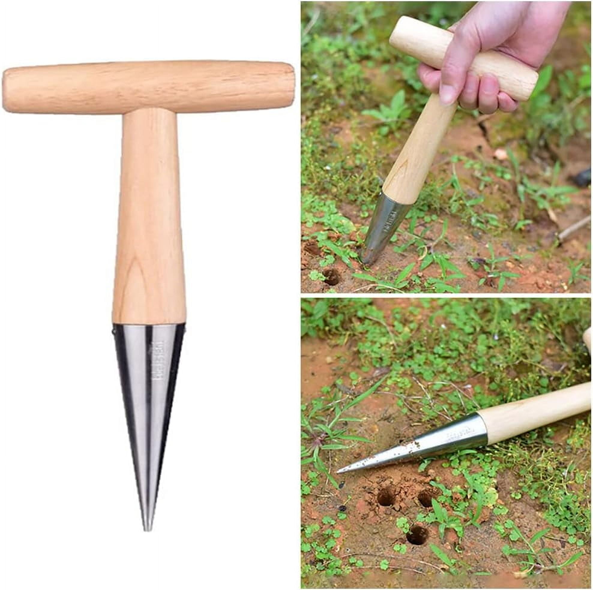 Garden Dibber,Seed Planter Tool,With Wooden Handle, Lightweight Sturdy ...