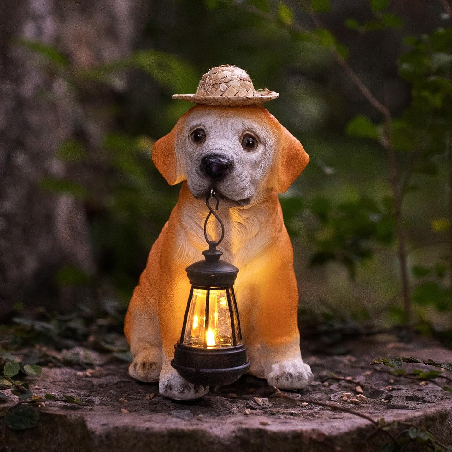 Garden Dog Statues - Adorable Resin Dog Figurines with Straw Hat and ...