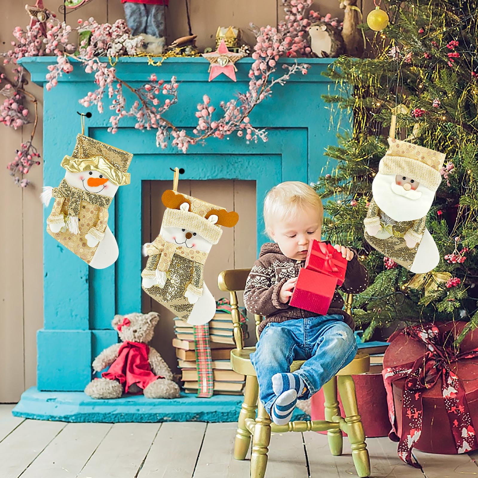 Garden Dog Statues And Figurines Christmas Stocking Golden Christmas ...