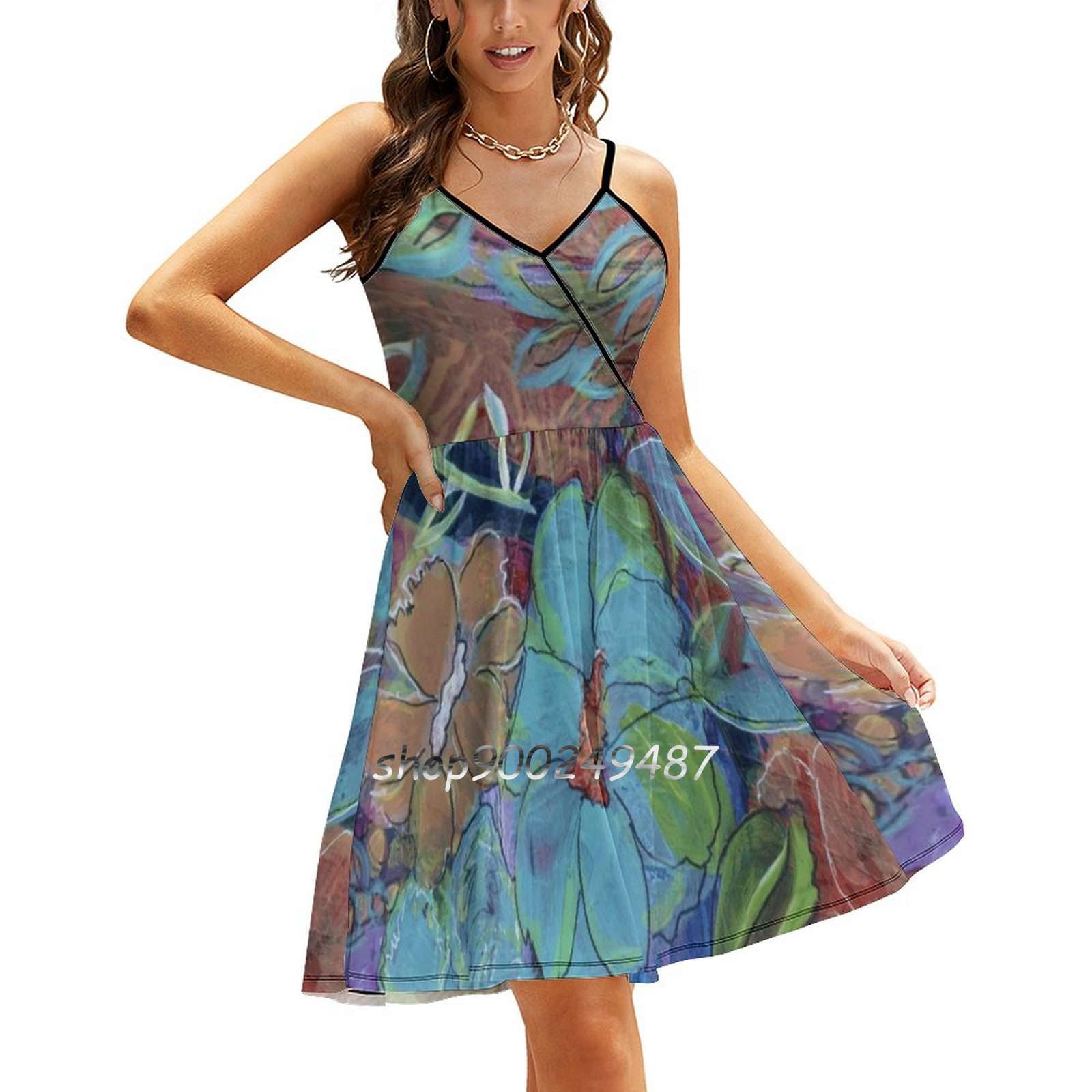 Garden Doodle Mixed Media Art Evening Party Dresses Midi Sexy Dress ...
