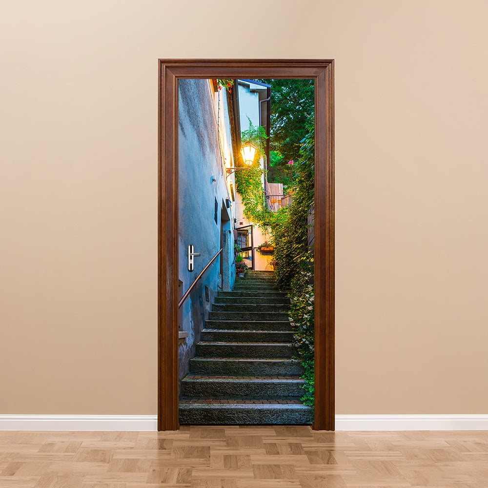 Garden Door Sticker Scenery Wallpaper 3D Self-Adhesive Vinyl Mural ...