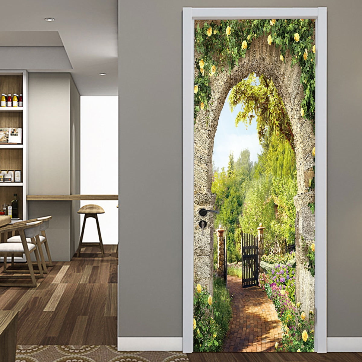 Garden Door Sticker Scenery Wallpaper 3D Self-Adhesive Vinyl Mural ...