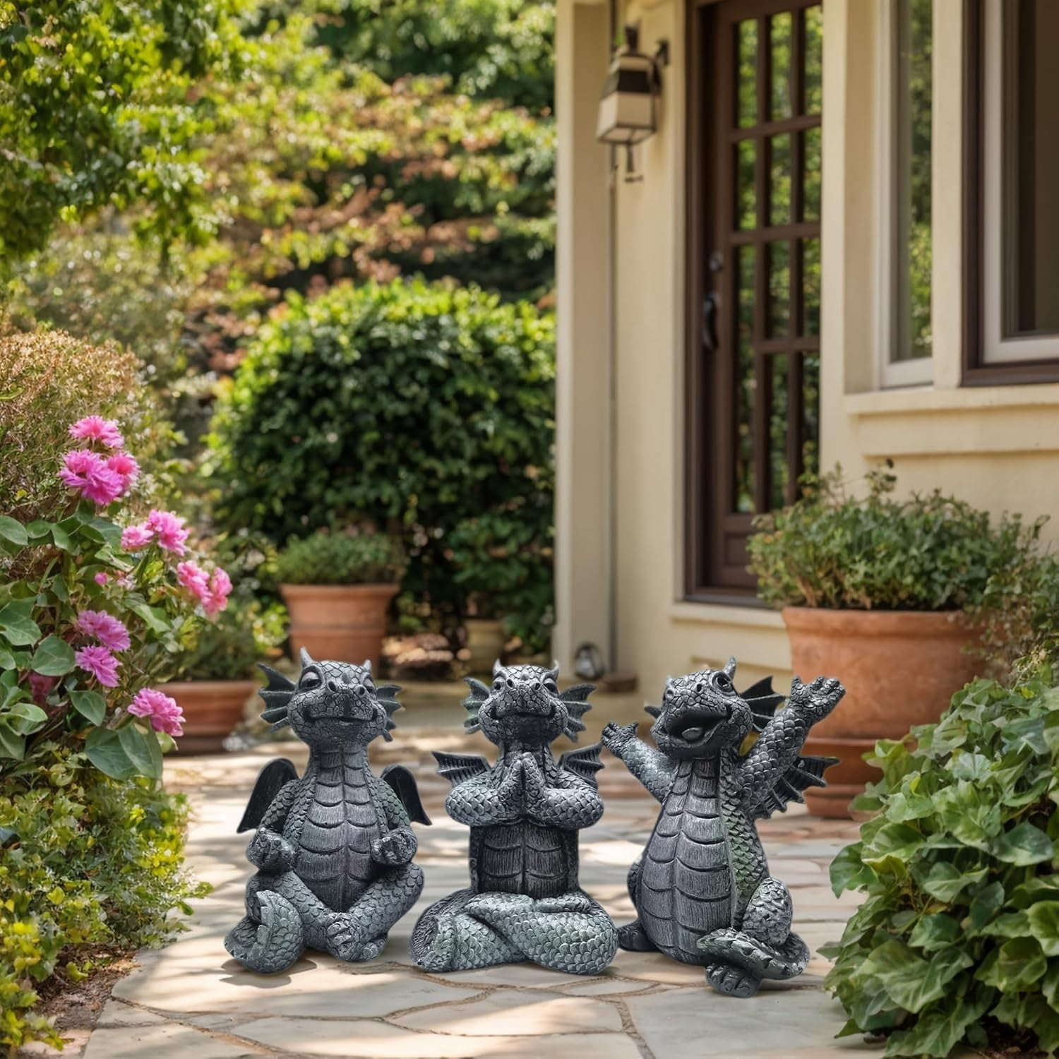 Garden Dragon Statue Decor - Meditation Dragon Sculpture Figurine ...