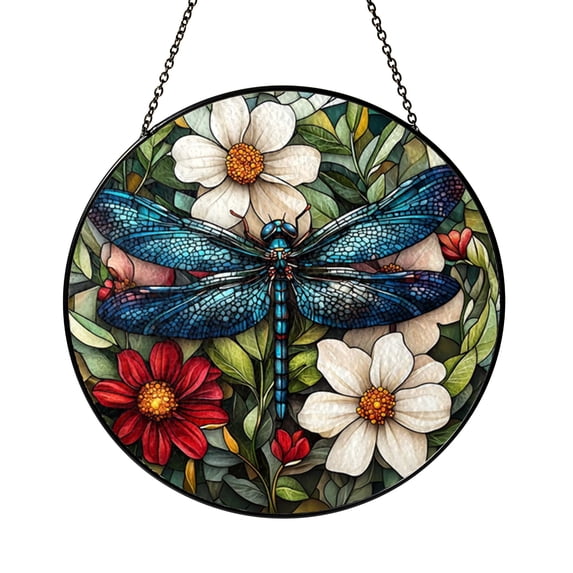Garden Dragonfly Faux Stained Glass Window Decor2101 - Walmart.com