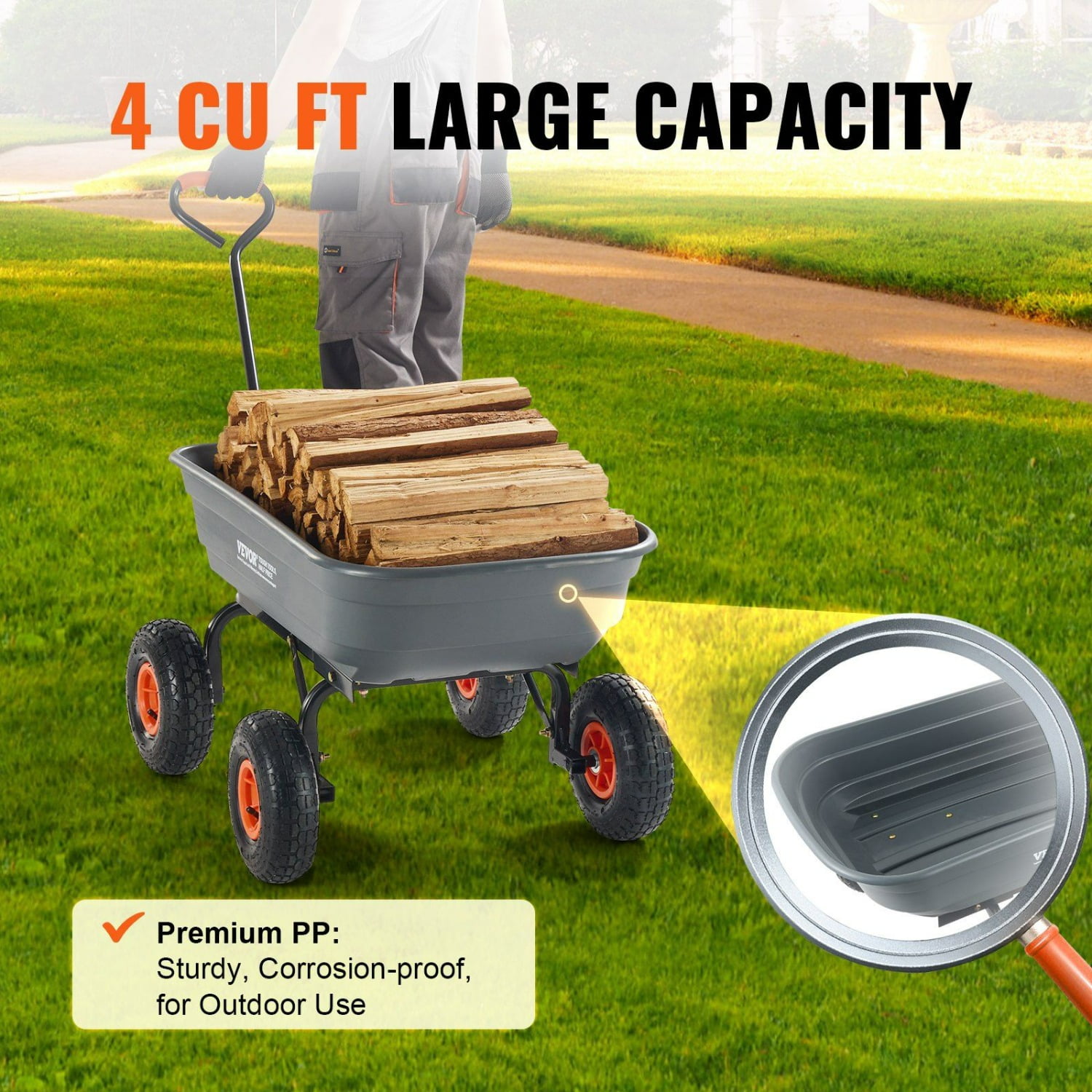 Garden Dump Cart 600 lbs Capacity 10 inch Tires Steel Frame 2 in 1 ...