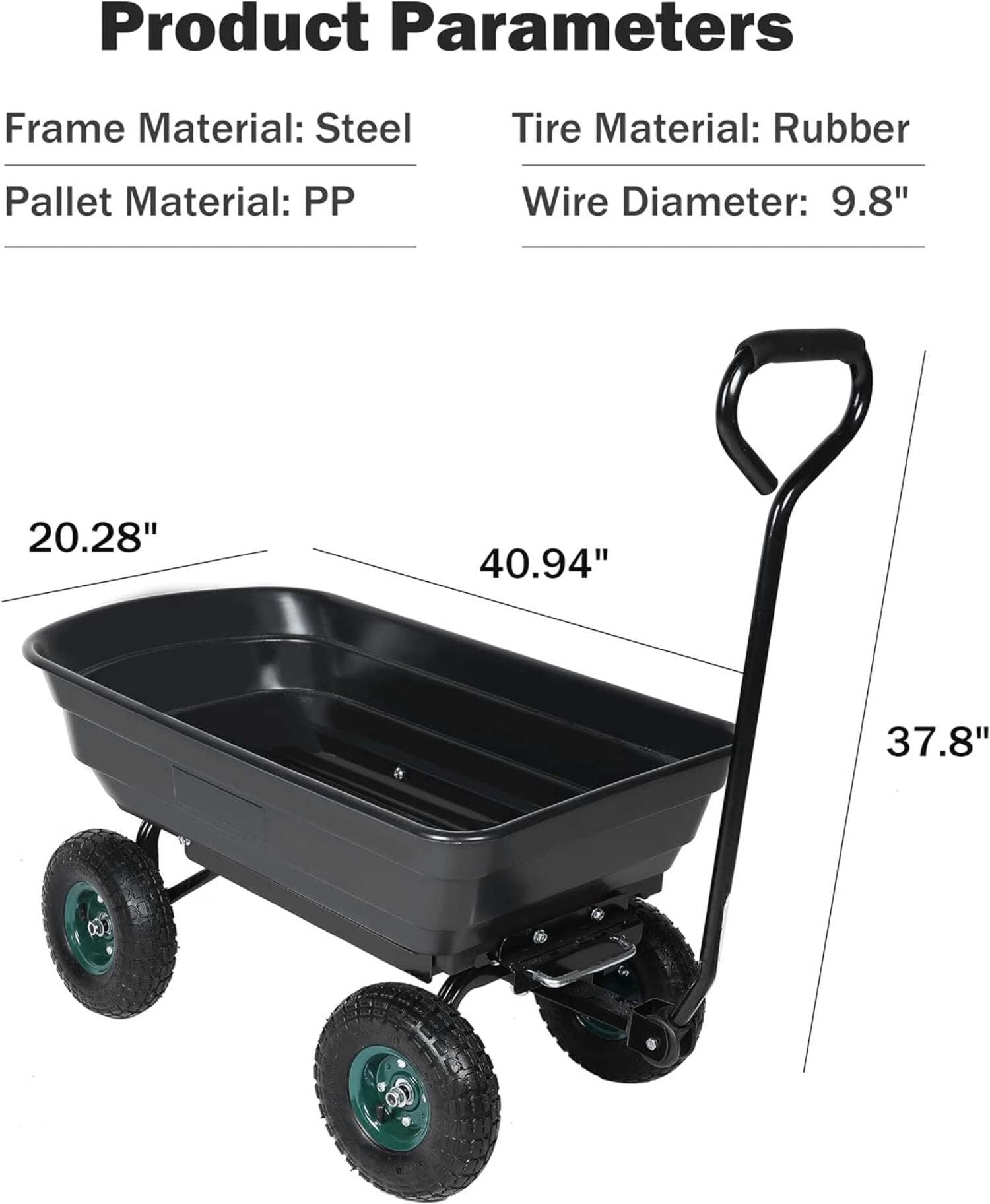Garden Dump Cart With Steel Frame, Heavy Duty Outdoor Wagon With 10 ...