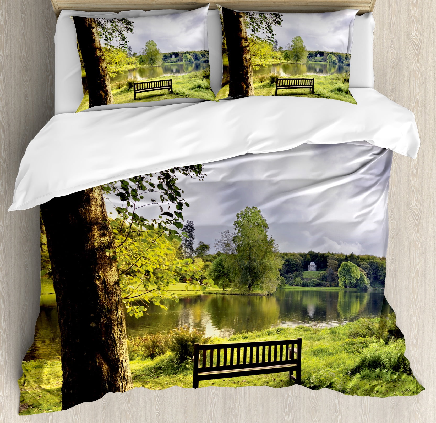 Garden Duvet Cover Set, Bench Overlooking the Laket Stourhead ...