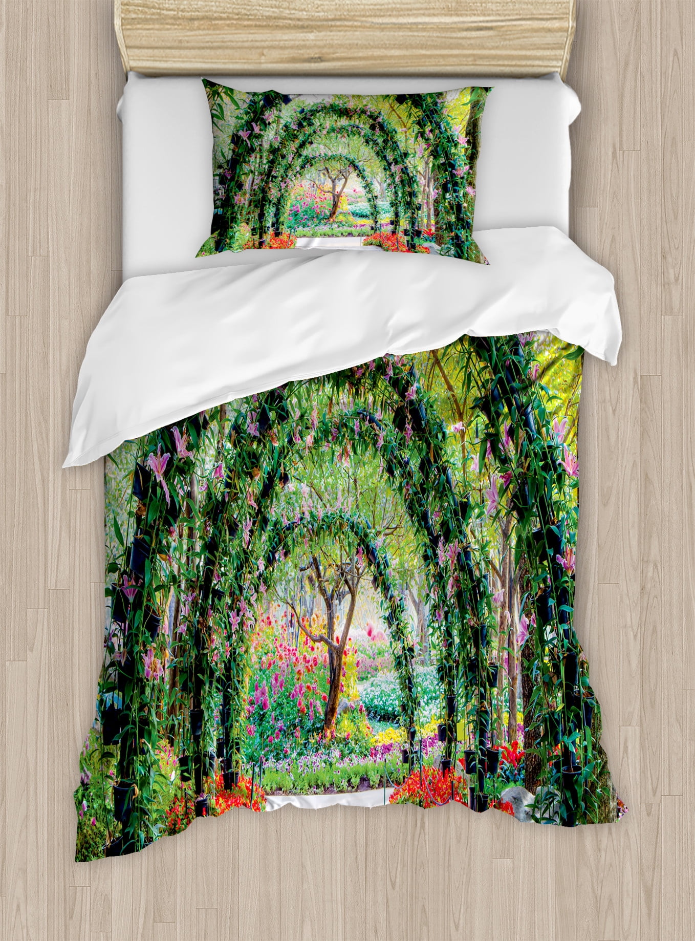 Garden Duvet Cover Set, Flower Arches Pathway in Ornamental Plants ...