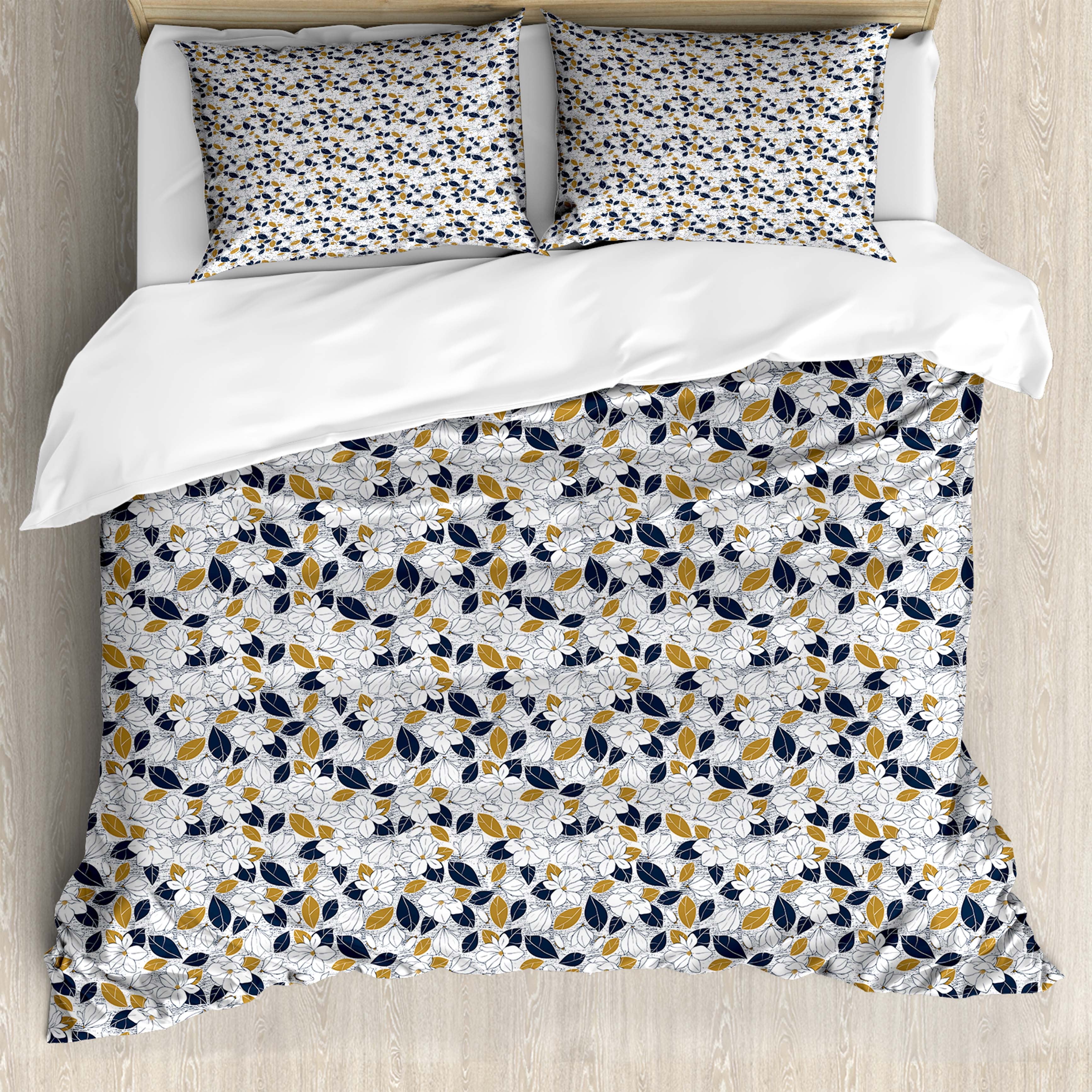 Garden Duvet Cover Set, Hand Drawn Botanical Magnolia Flowers Buds ...