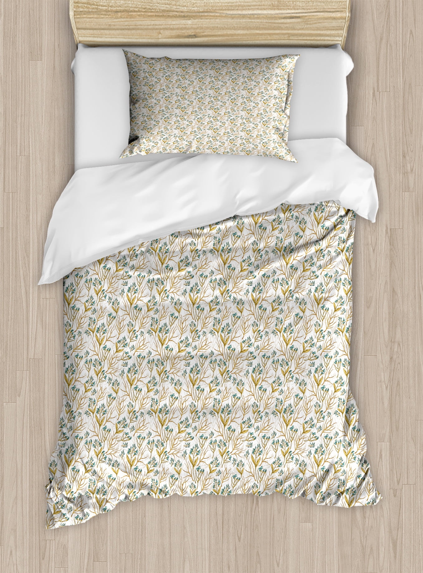 Garden Duvet Cover Set, Meadow Blooms Leaves Wildflowers Garden Rural ...