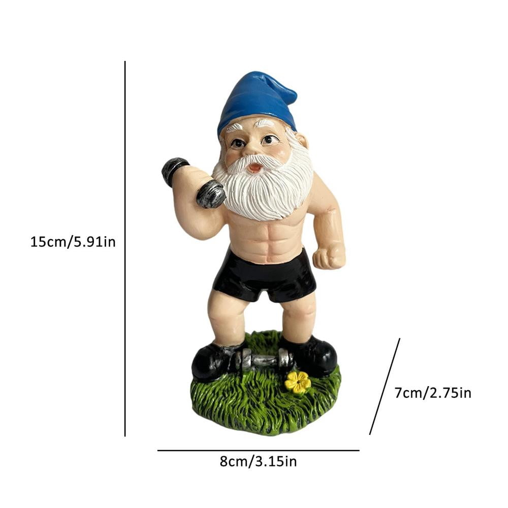 Garden Dwarf Statue Outdoor Funny Fitness Dumbbell Weight Lifting Gnome ...