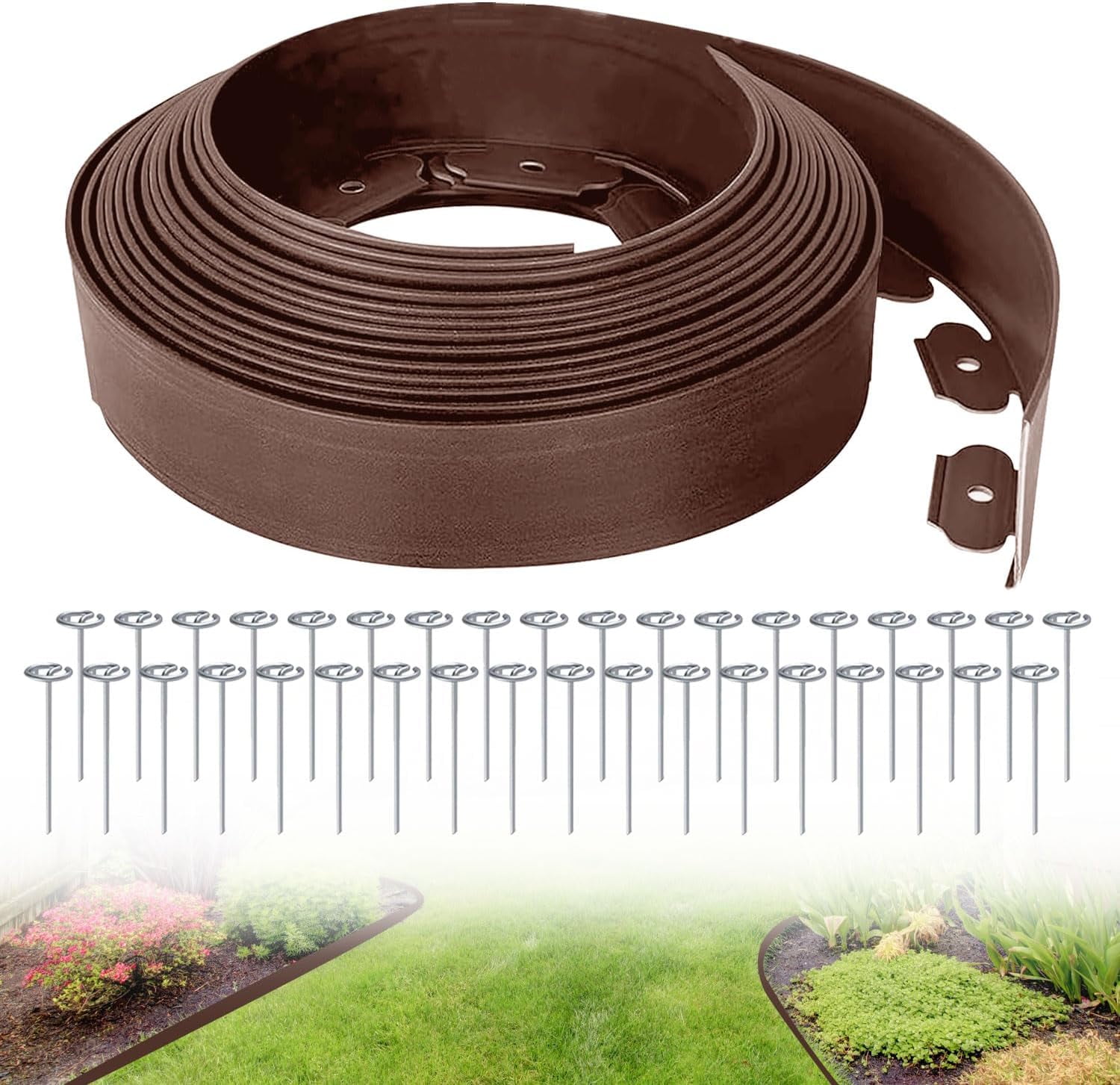 Garden Edging,40 Foot Landscape Edging Kit with 36 Pcs Metal Spikes for ...